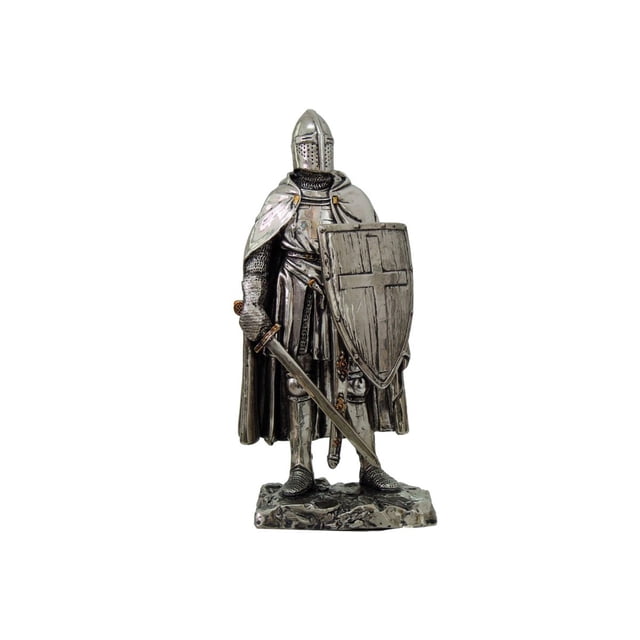 Crusader Knight Statue Silver Finishing Cold Cast Resin Statue 7" (8711 ...