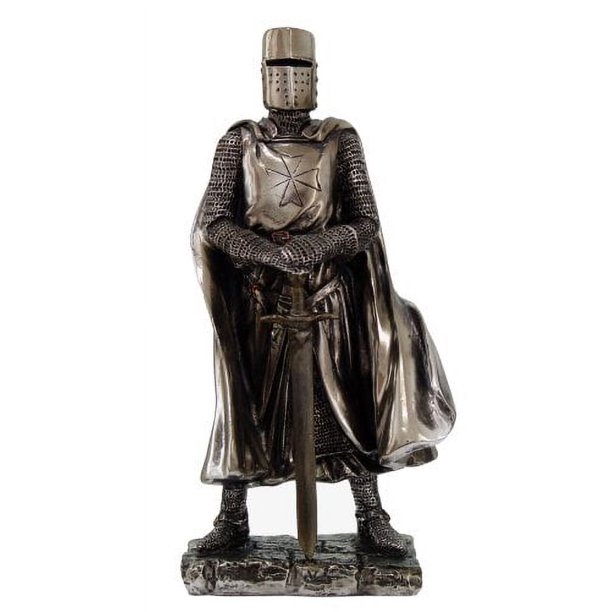 Crusader Knight Statue Silver Finishing Cold Cast Resin Statue 7" (8712 ...