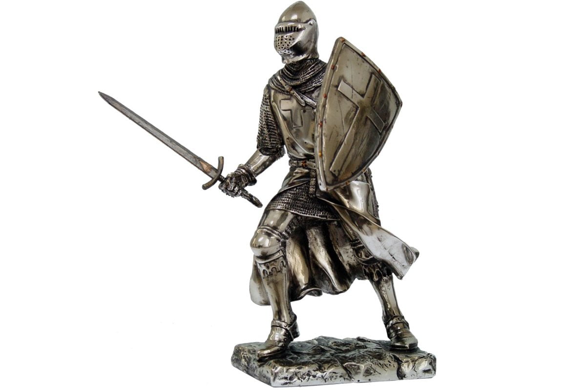 Crusader Knight Statue Silver Finishing Cold Cast Resin Statue 7" (8714 ...