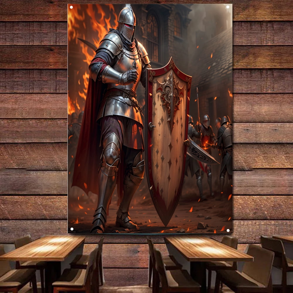 Crusader Warrior Tapestry Wall Art Flag Vintage Knights Templar Poster ...