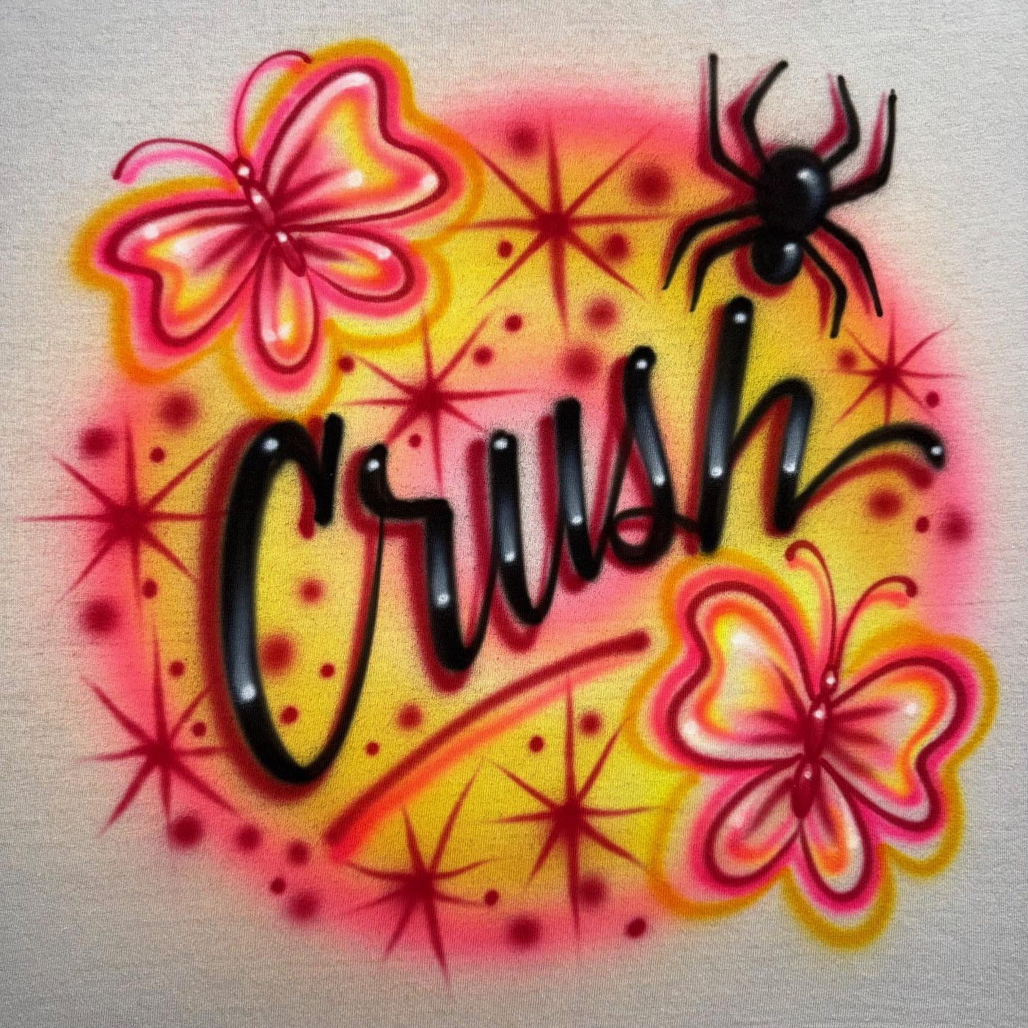 Crush Airbrush Shirt Butterflies Spider Neon Sunset Glow Hand Painted ...