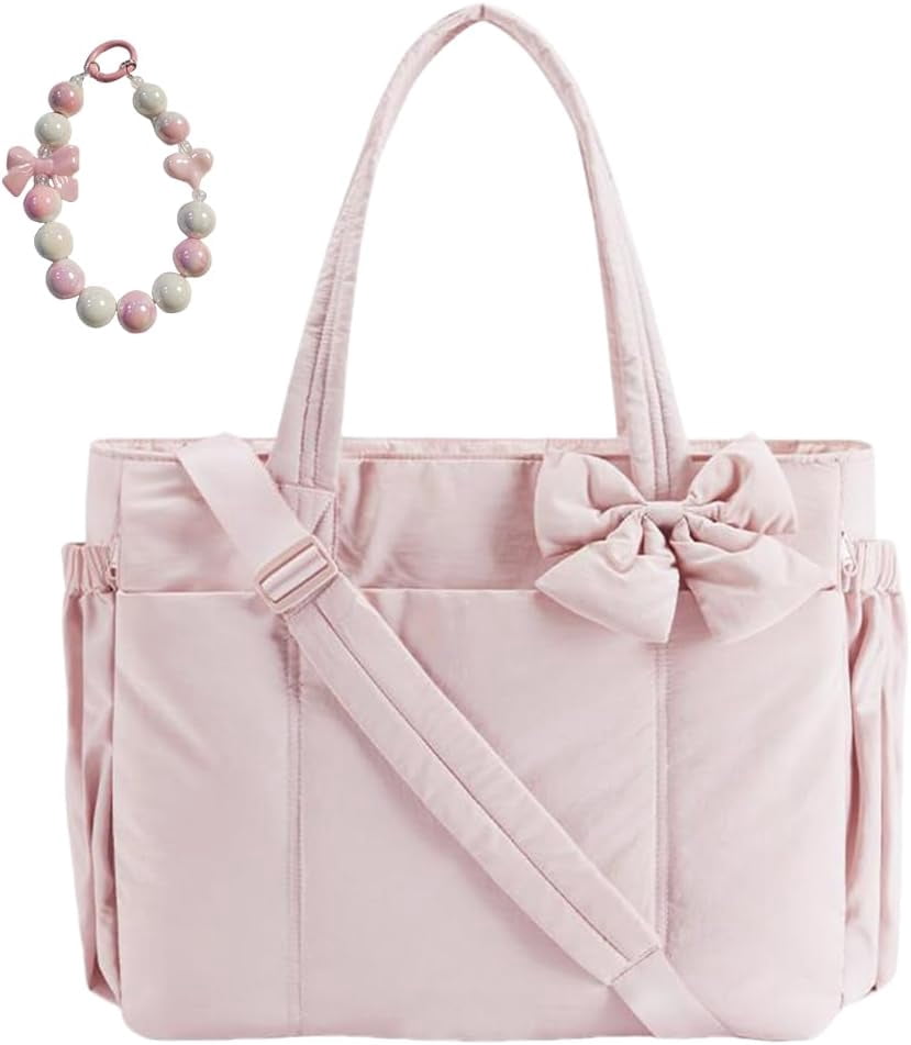 Crush Bow Tote Bag, 26L Puffy Lightweight Purse for Women, Fashion Tote ...