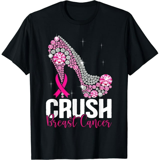 Crush Breast Cancer Awareness Bling Pink Ribbon T-Shirt - Walmart.com