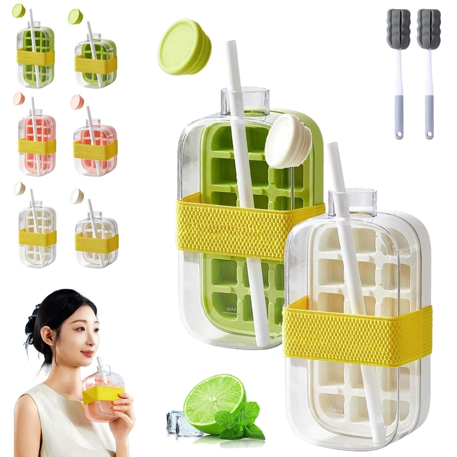 My Crush Cup Ice, Ice Bottle Cup, 2 In 1 Zero Touch Press Ice Cube Mold ...