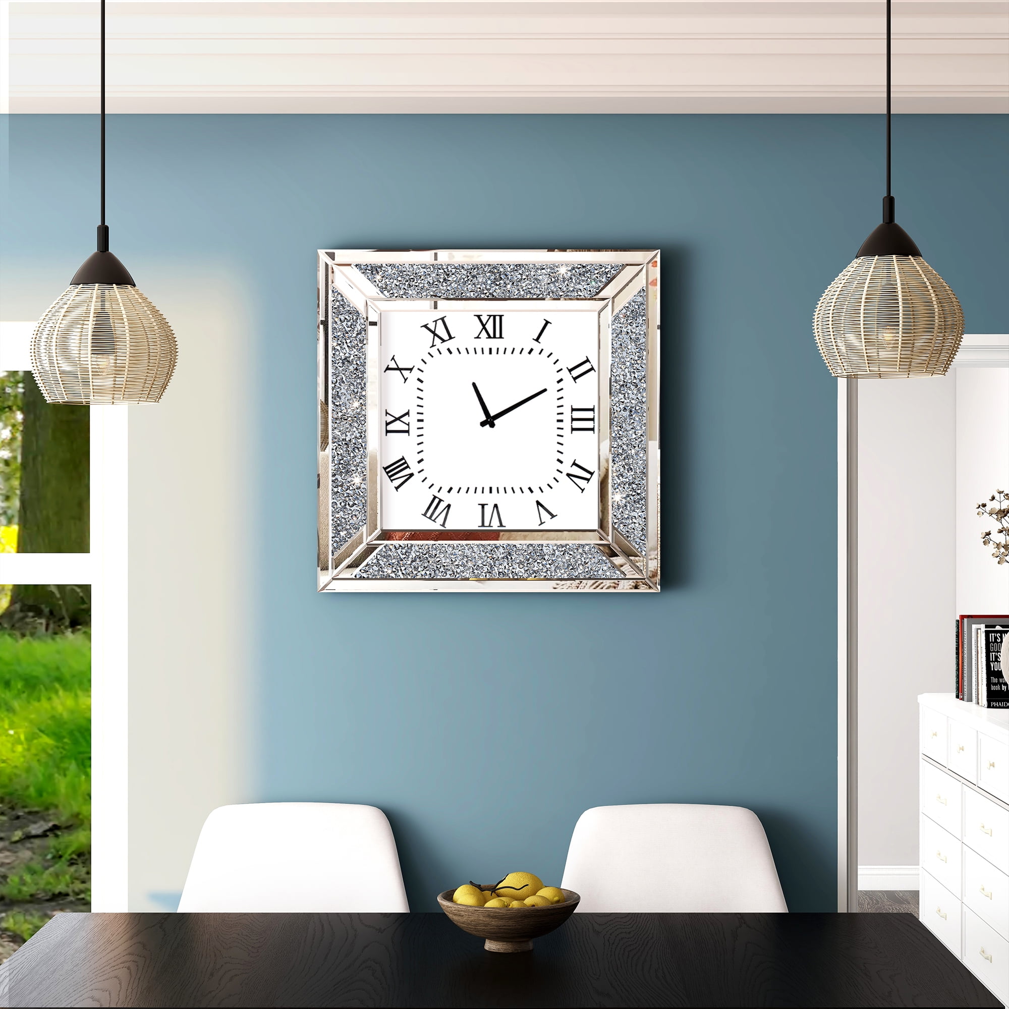 Crush Diamond Mirrored Square Wall Clock with Sparkle Bling Diamond ...