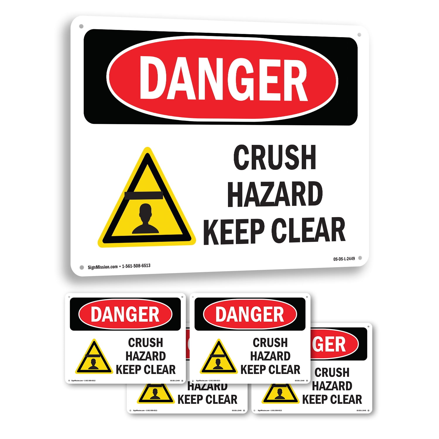 Crush Hazard Keep Clear OSHA Danger Rigid Plastic Sign 18 Inch x 12 ...