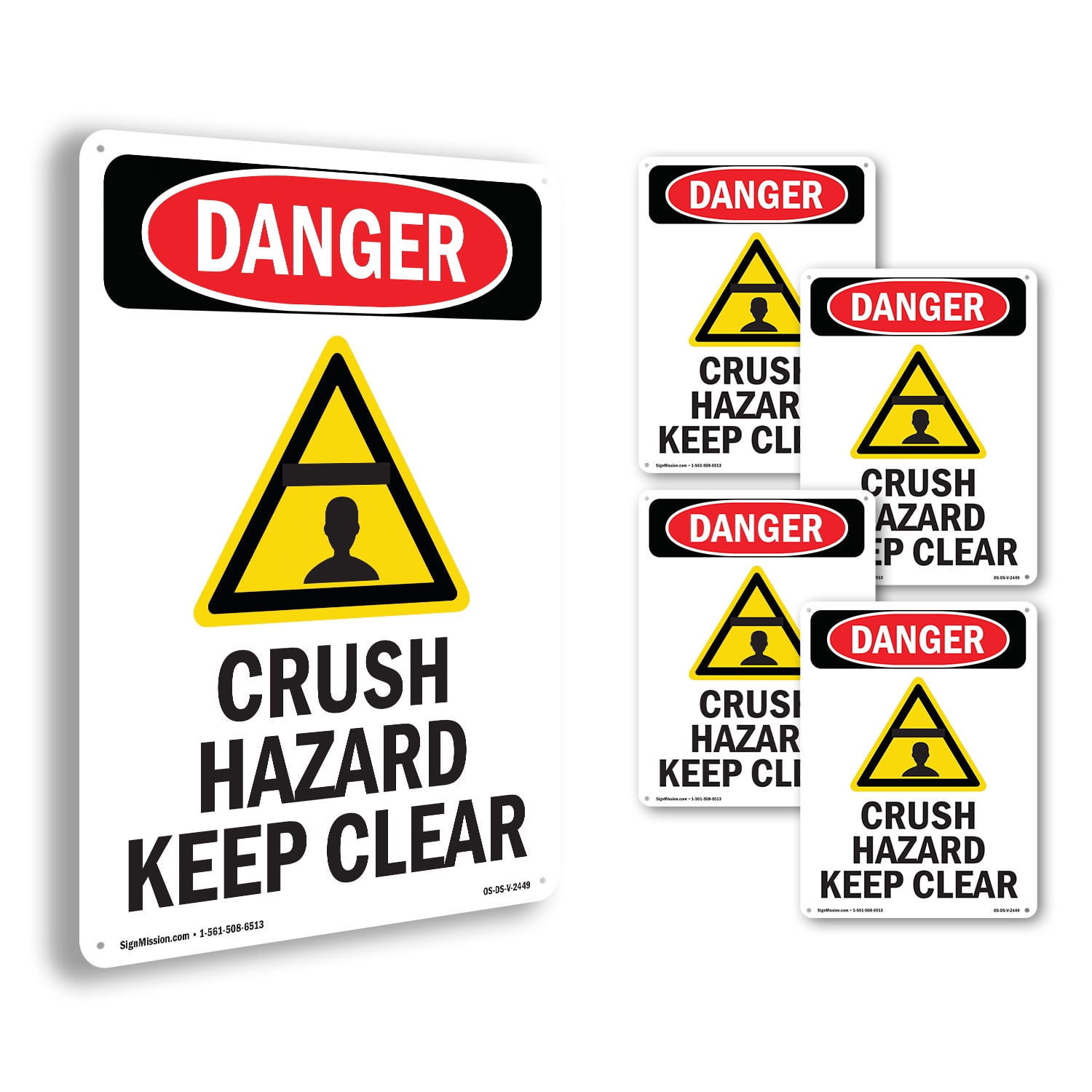 Crush Hazard Keep Clear OSHA Danger Rigid Plastic Sign 24 Inch x 18 ...