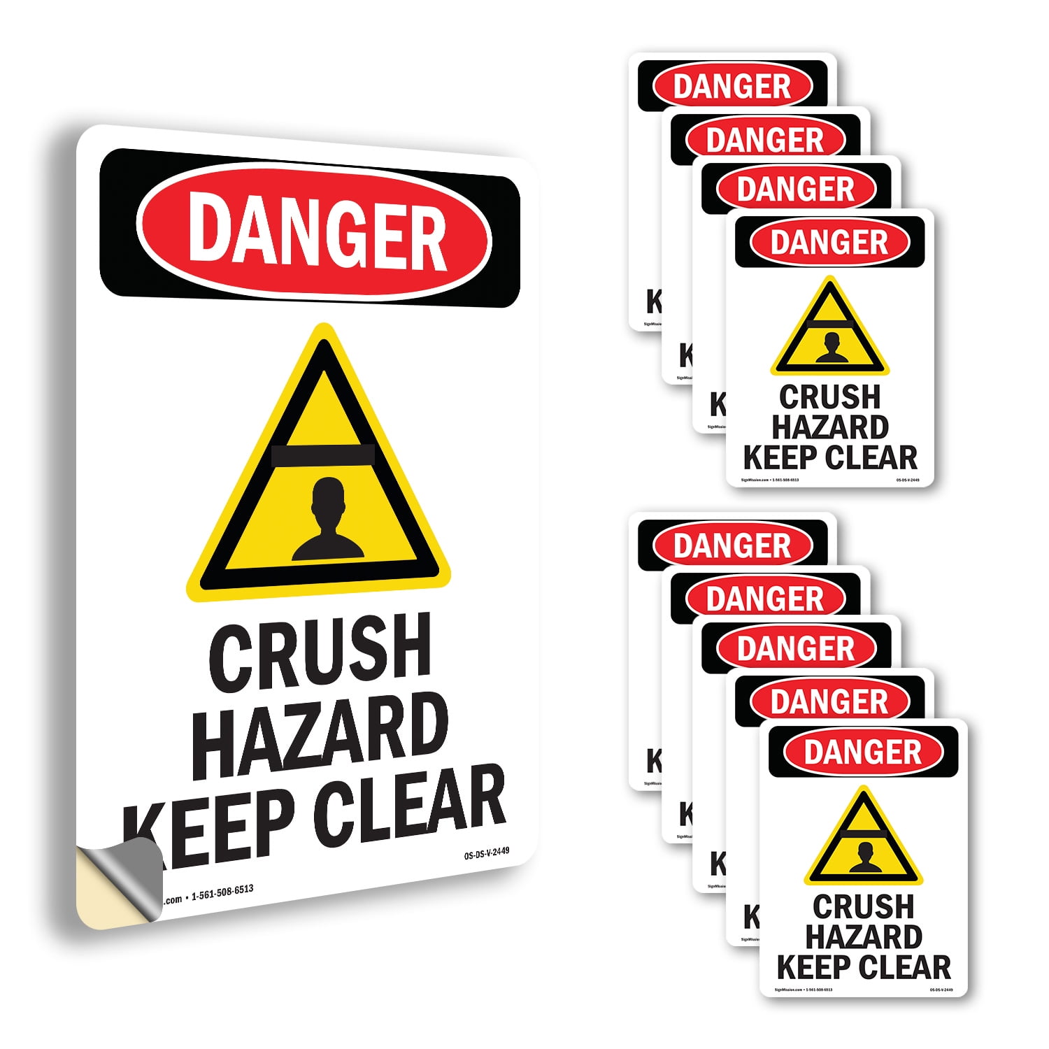 Crush Hazard Keep Clear OSHA Danger Vinyl Decal Label 7 Inch x 5 Inch ...
