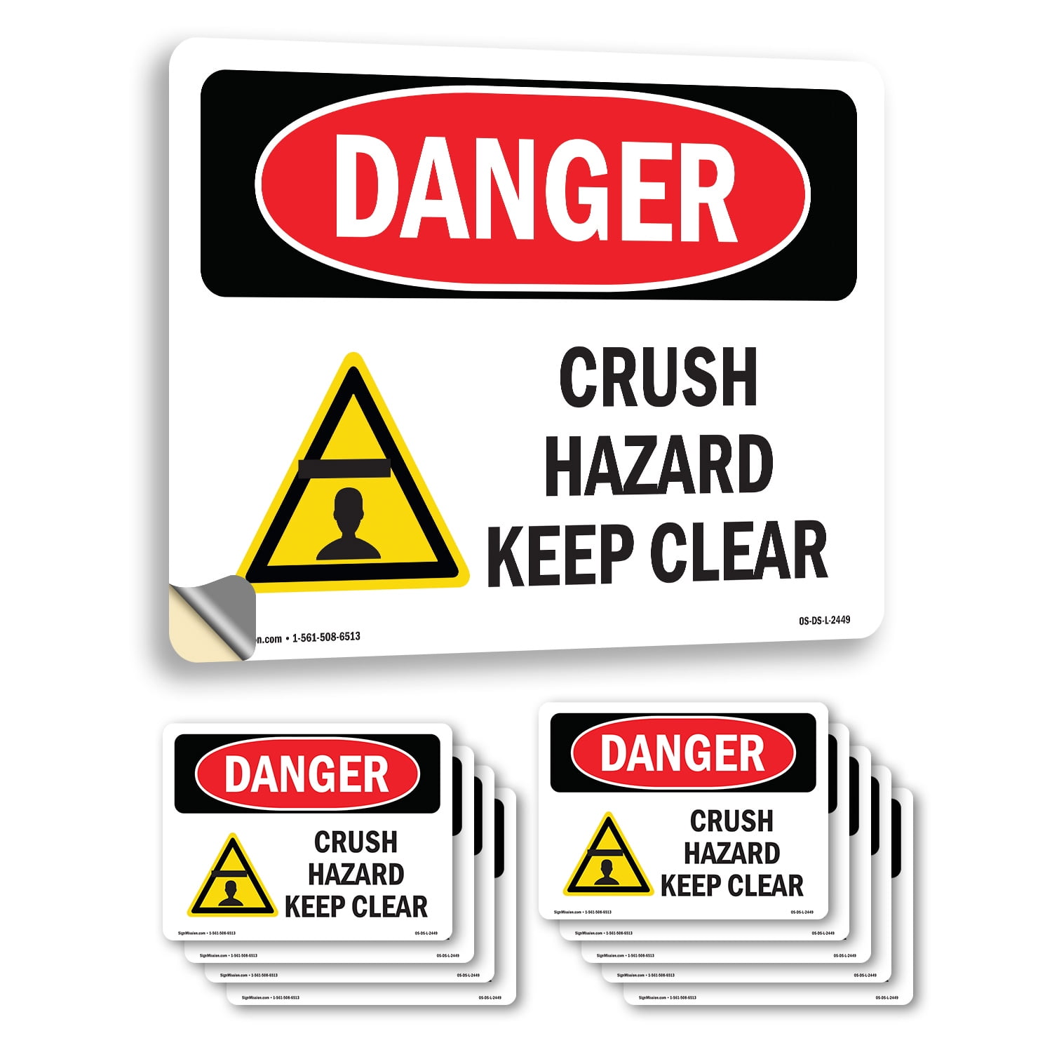 Crush Hazard Keep Clear OSHA Danger Vinyl Decal Label 7 Inch x 5 Inch ...