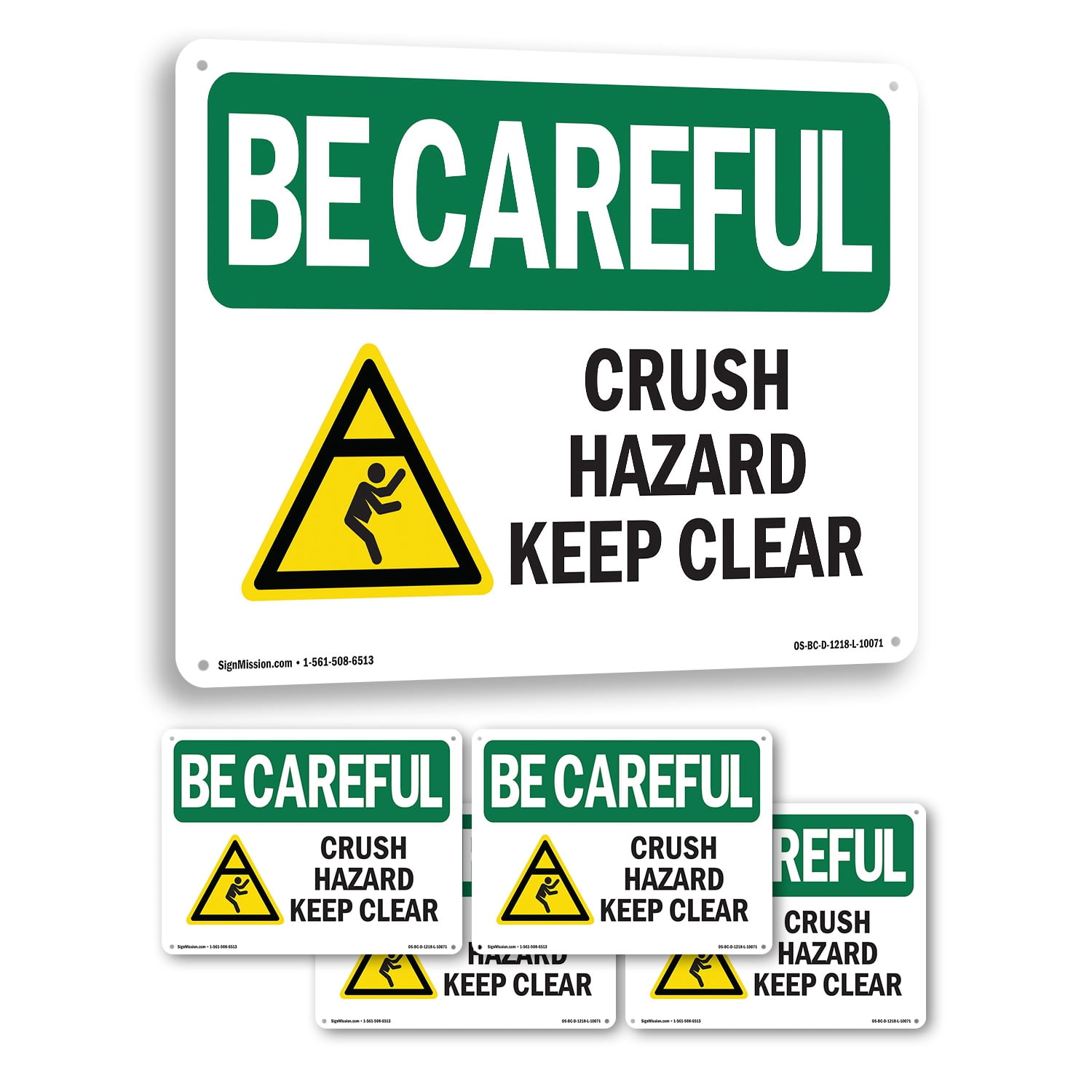 Crush Hazard Keep Clear With Symbol OSHA Be Careful Aluminum Sign 24 ...