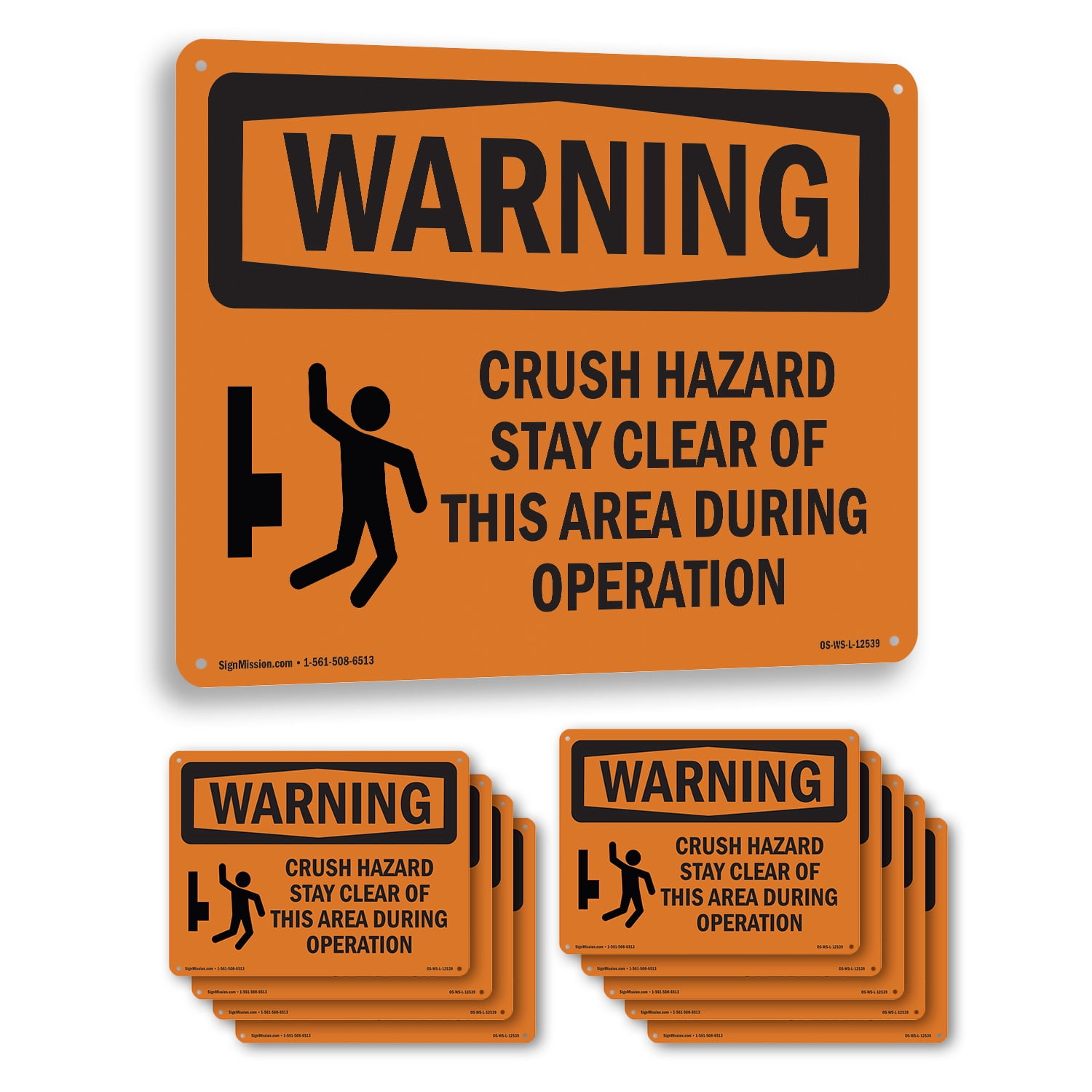 Crush Hazard Stay Clear OSHA WARNING Rigid Plastic Sign 24 Inch x 18 ...