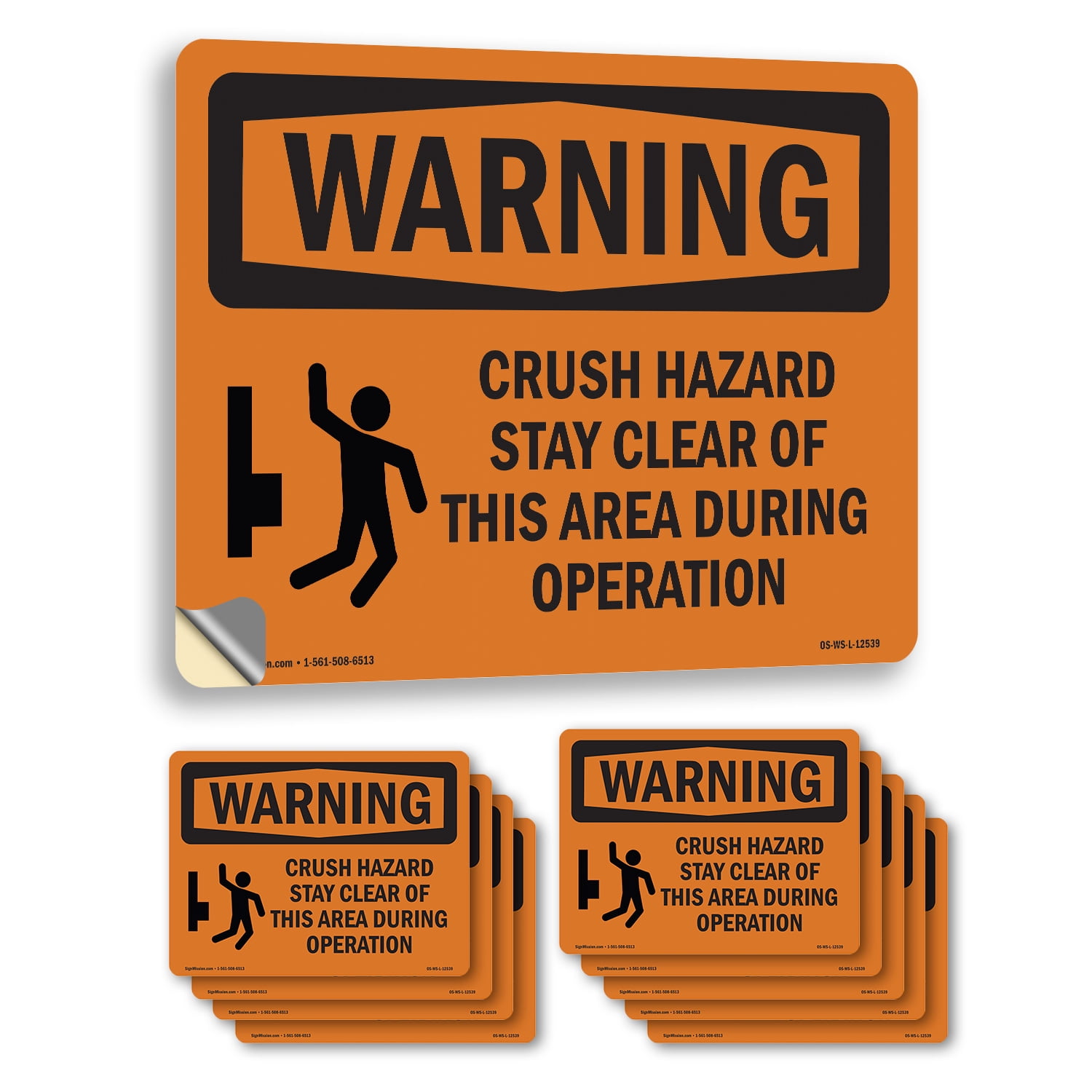 Crush Hazard Stay Clear OSHA WARNING Vinyl Decal Label 14 Inch x 10 ...