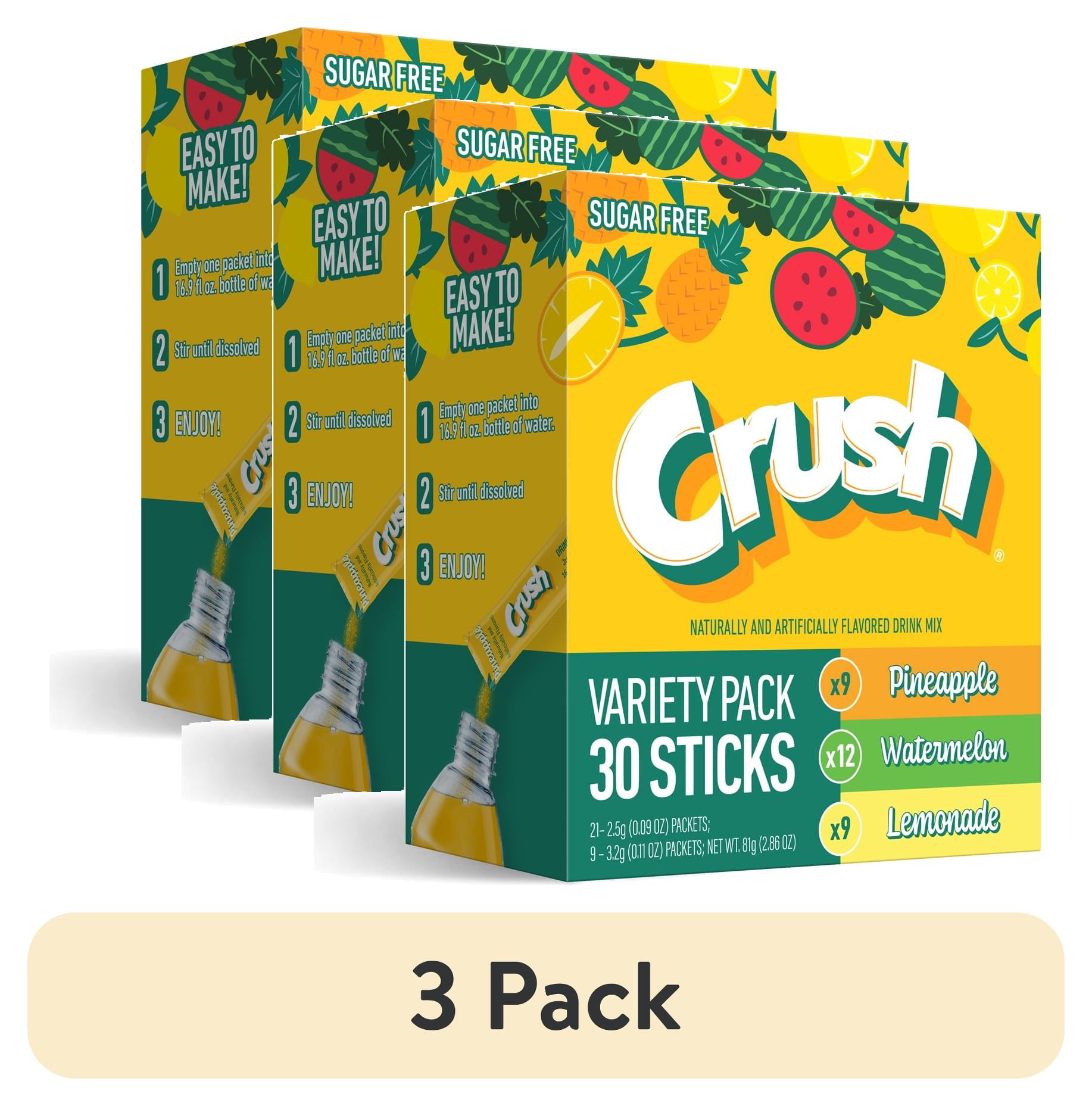 (3 pack) Crush Powdered Drink Mix Variety Pack, Lemonade, Watermelon & Pineapple, 30ct, On the ...