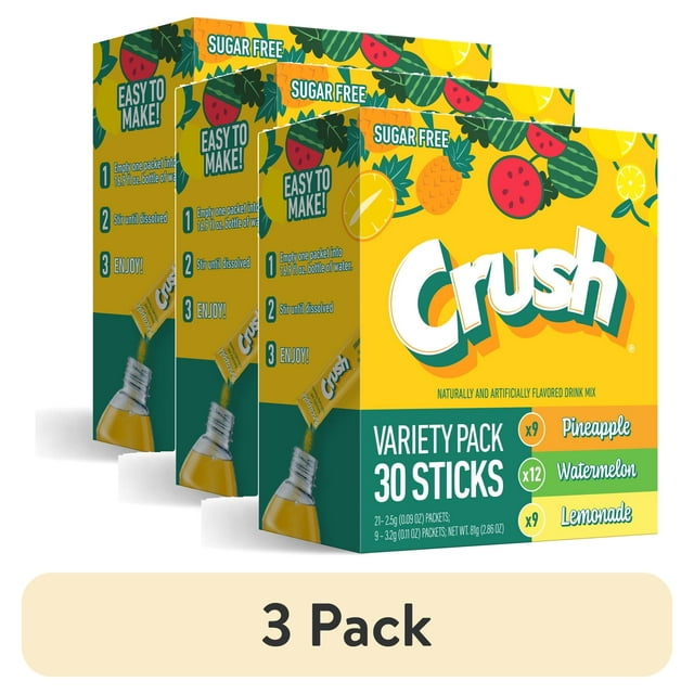 (3 pack) Crush Powdered Drink Mix Variety Pack, Lemonade, Watermelon ...