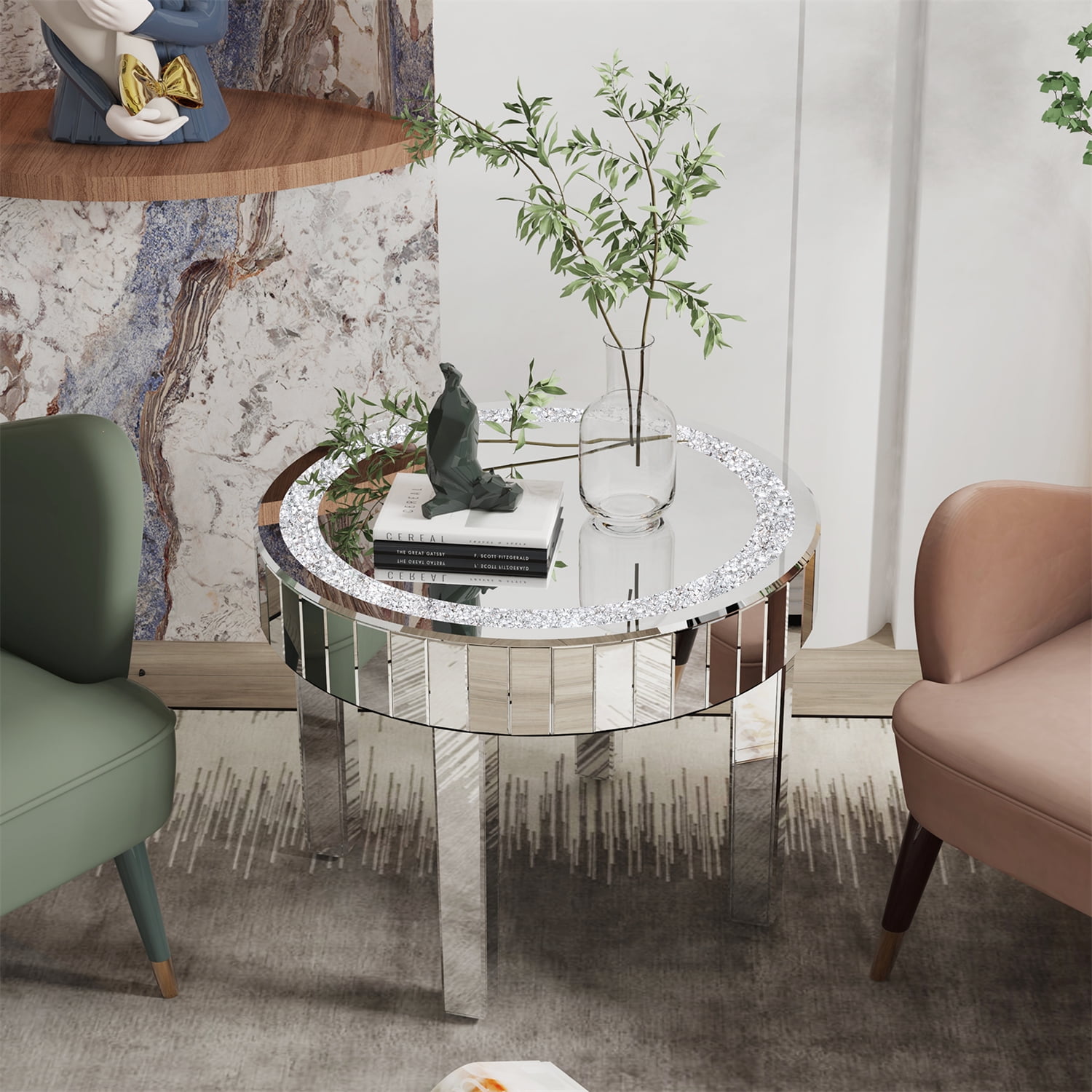 Crushed Crystal Round Coffee Table Glitz Sparkle Diamond Sofa Side ...