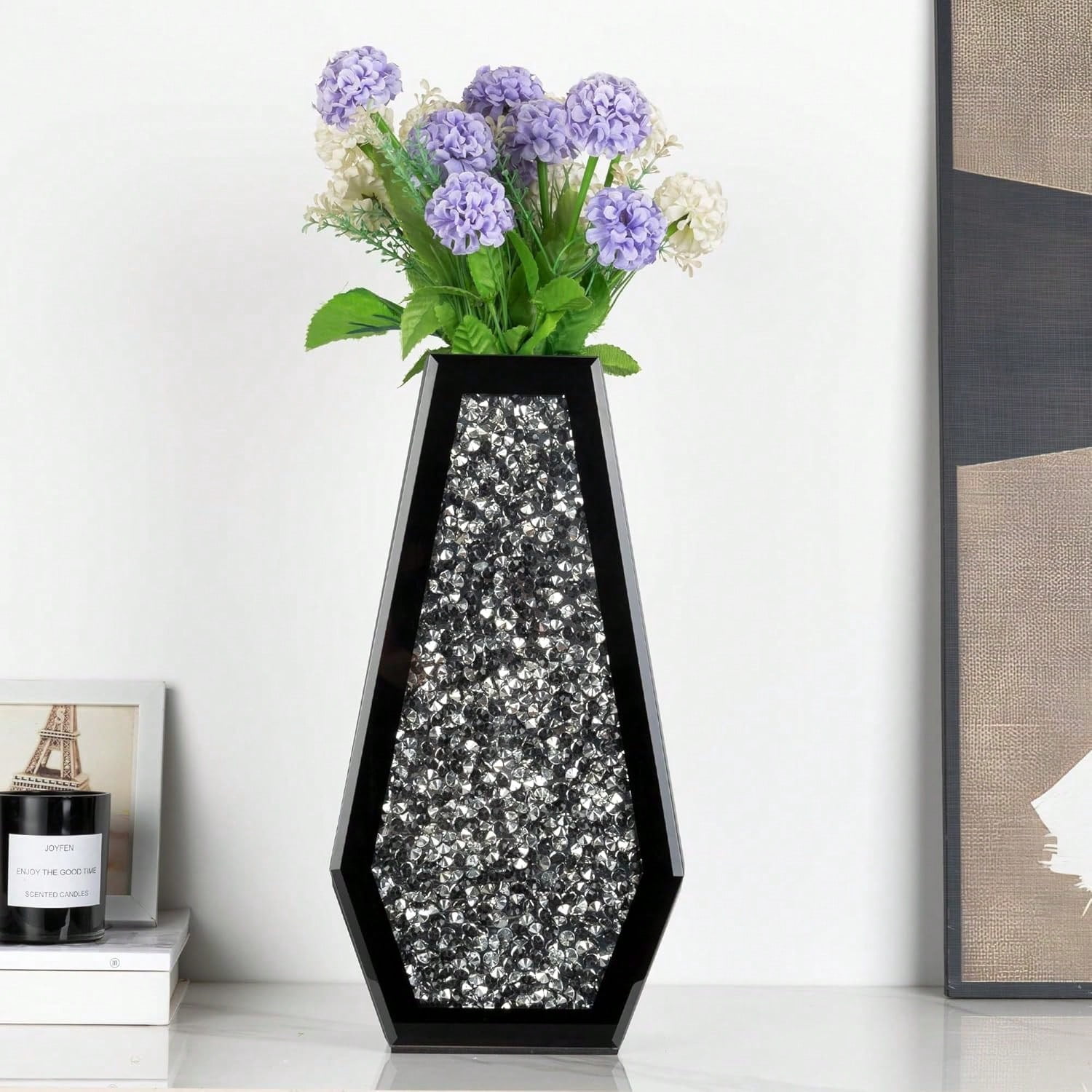 Crushed Diamond Mirrored Flower Vase Large Glass Vase Modern Crystal ...