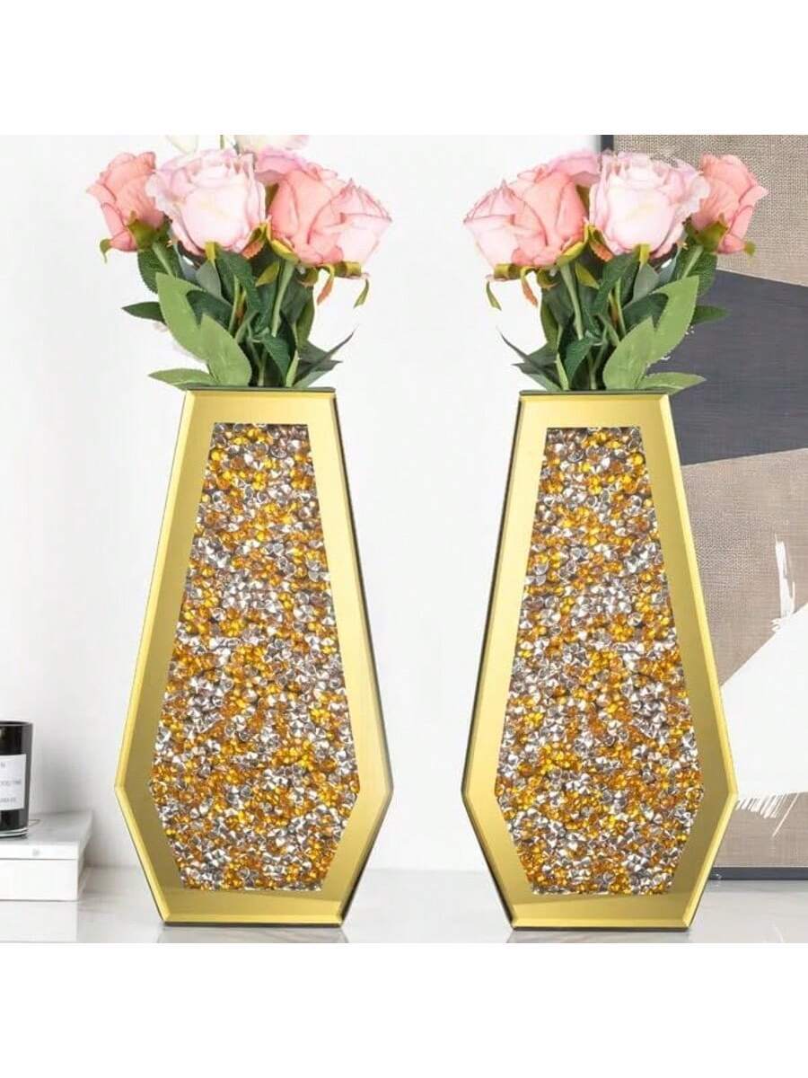 Crushed Diamond Mirrored Flower Vase Large Glass Vase Modern Crystal ...