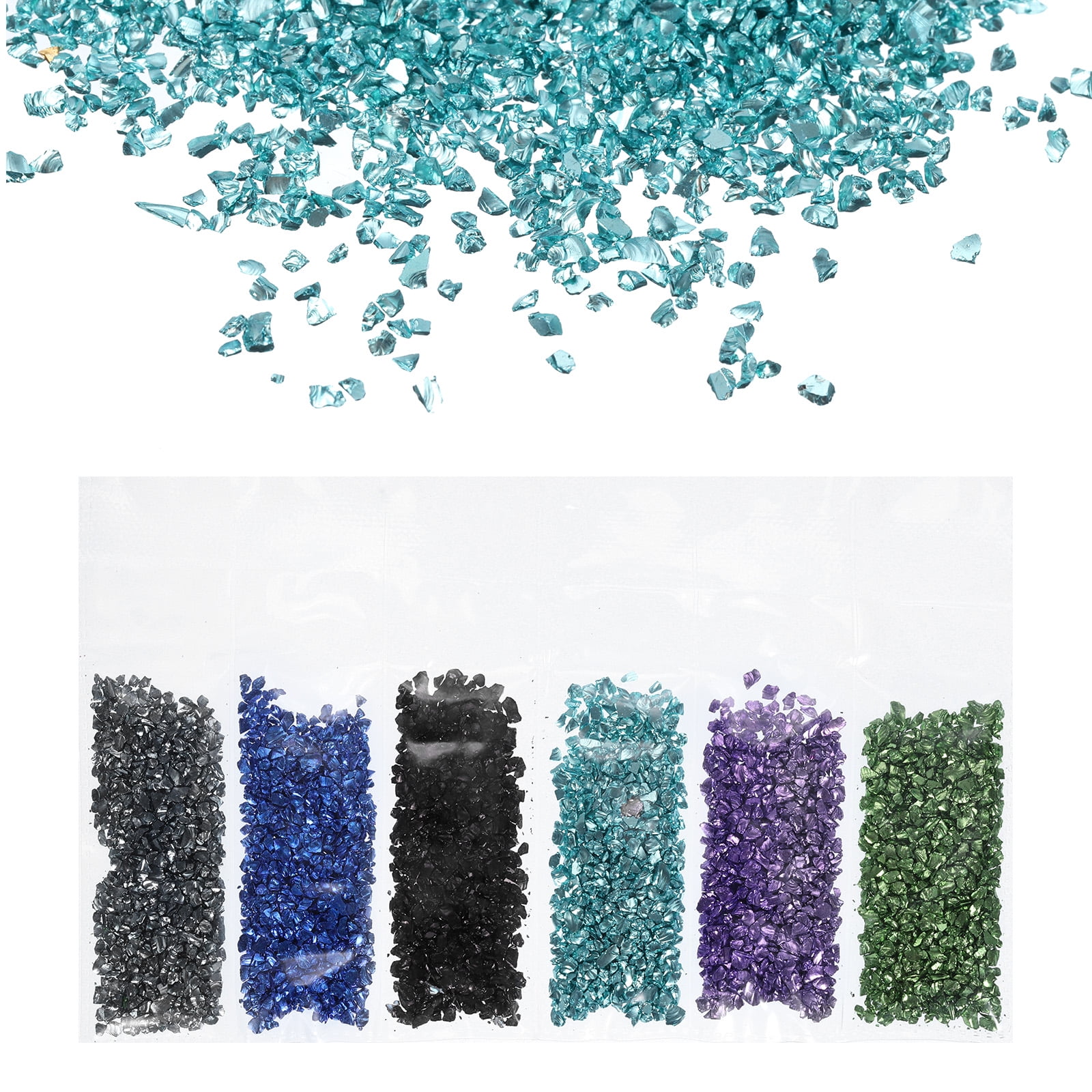 Uxcell 6Pcs Crushed Glass Chips High Luster Irregular Glass Chips 1.06 oz Mineral Blue, Dark ...
