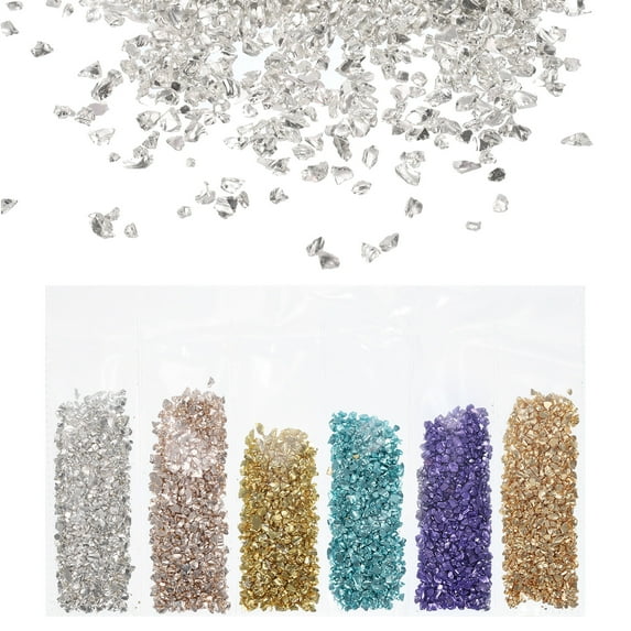 Uxcell 6Pcs Crushed Glass Chips High Luster Irregular Glass Chips for Nail Arts 1.06 oz Silver ...