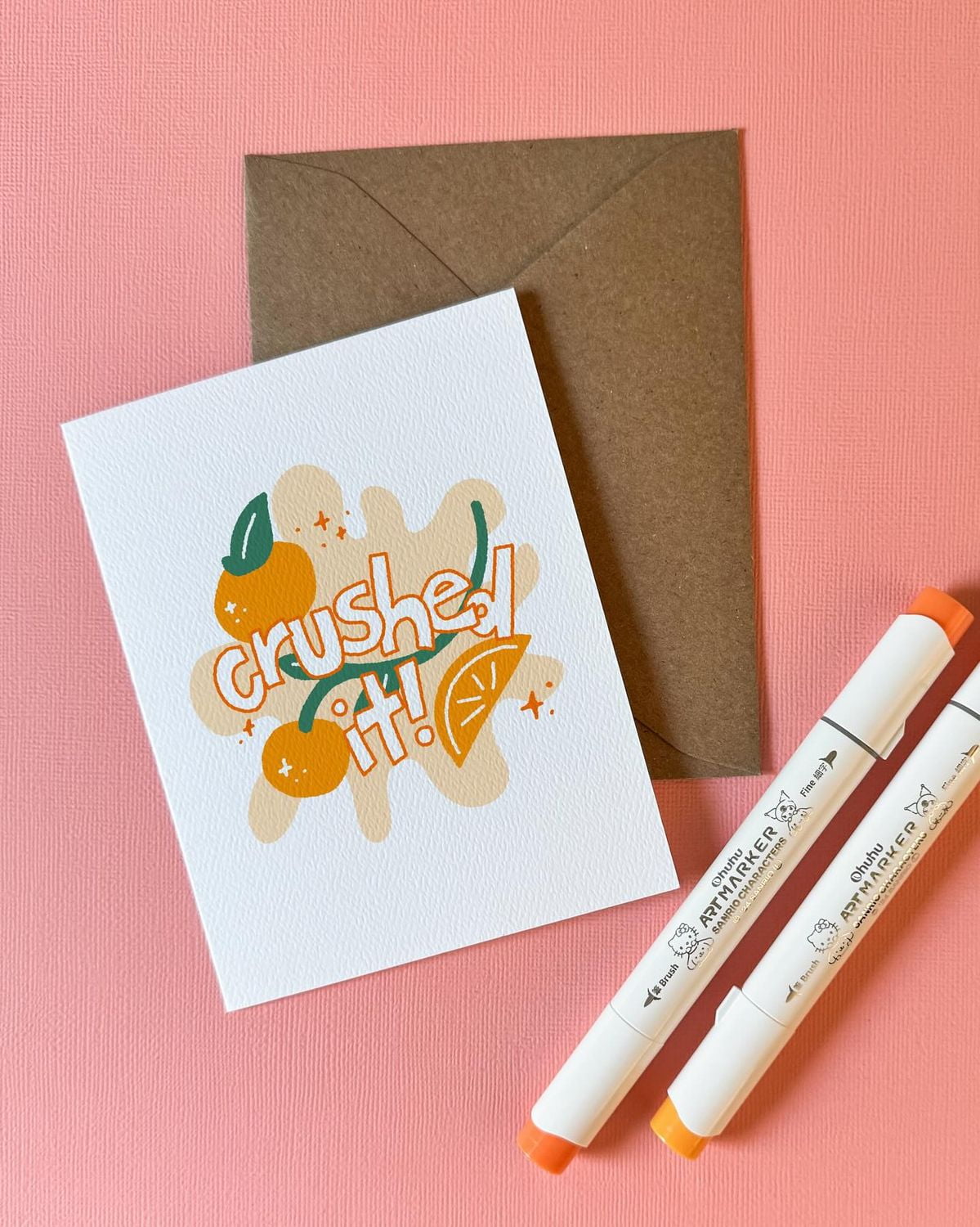 "Crushed It!" Motivational Greeting Card – Cheerful Design with Orange ...