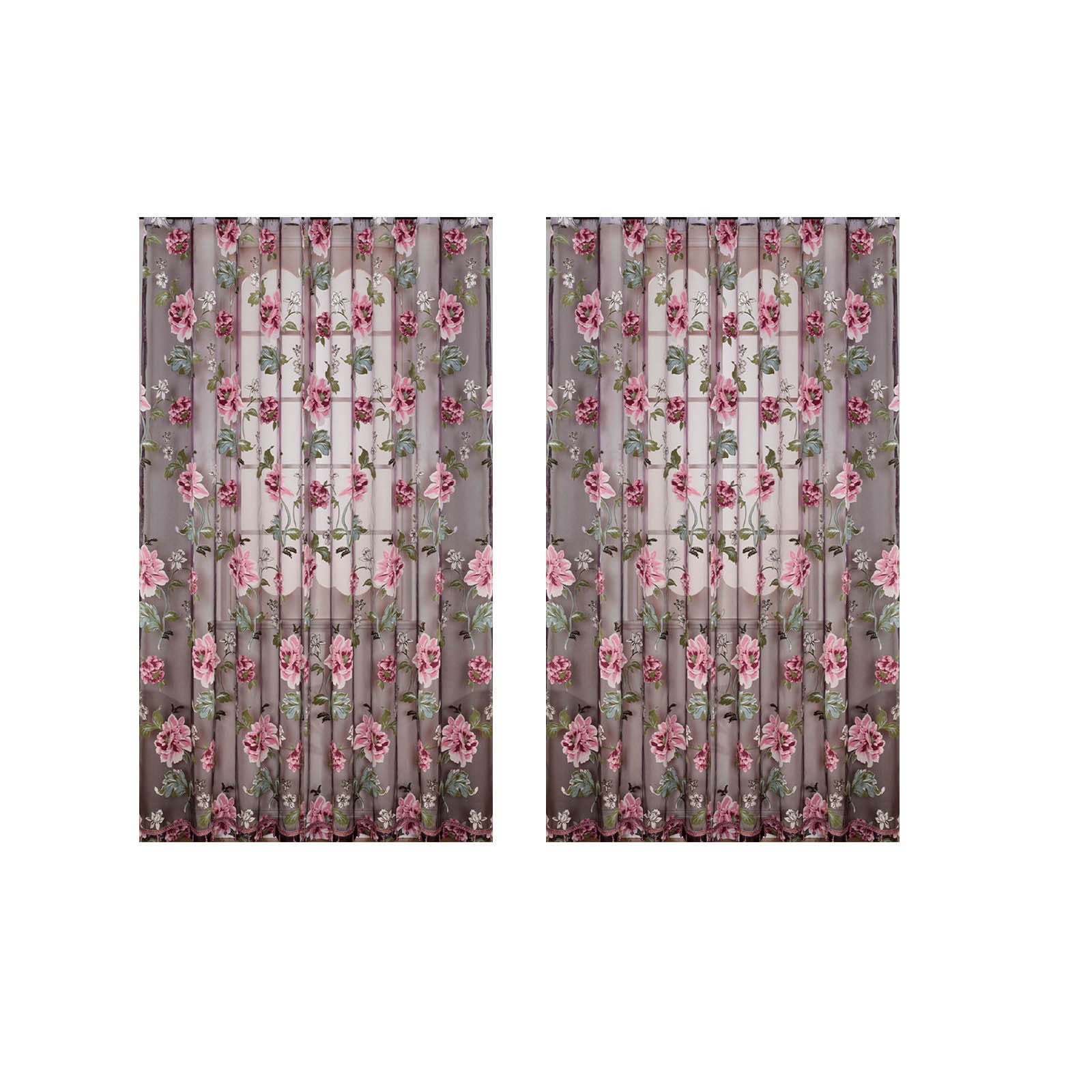 Crushed Sheer Curtains 78.74 inch Length 2 Panels Set, Sheer Floral ...