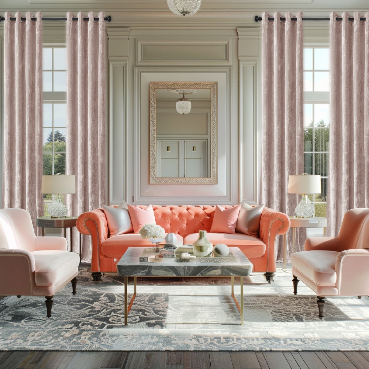 Crushed Velvet Curtains with Grommet Luxurious Thermal Insulation ...