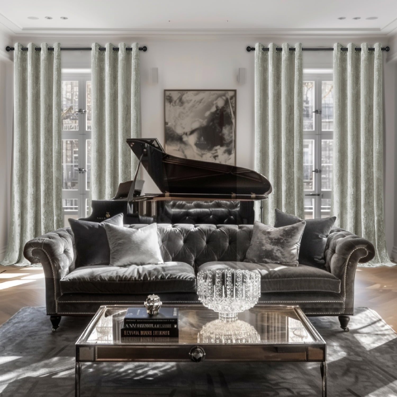 Crushed Velvet Curtains with Grommet Luxurious Thermal Insulation ...