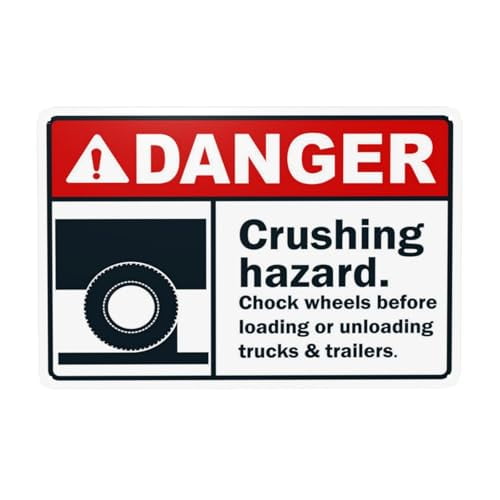 Crushing Hazard Chock Wheels Warning Sign, Truck Security Metal Signs ...