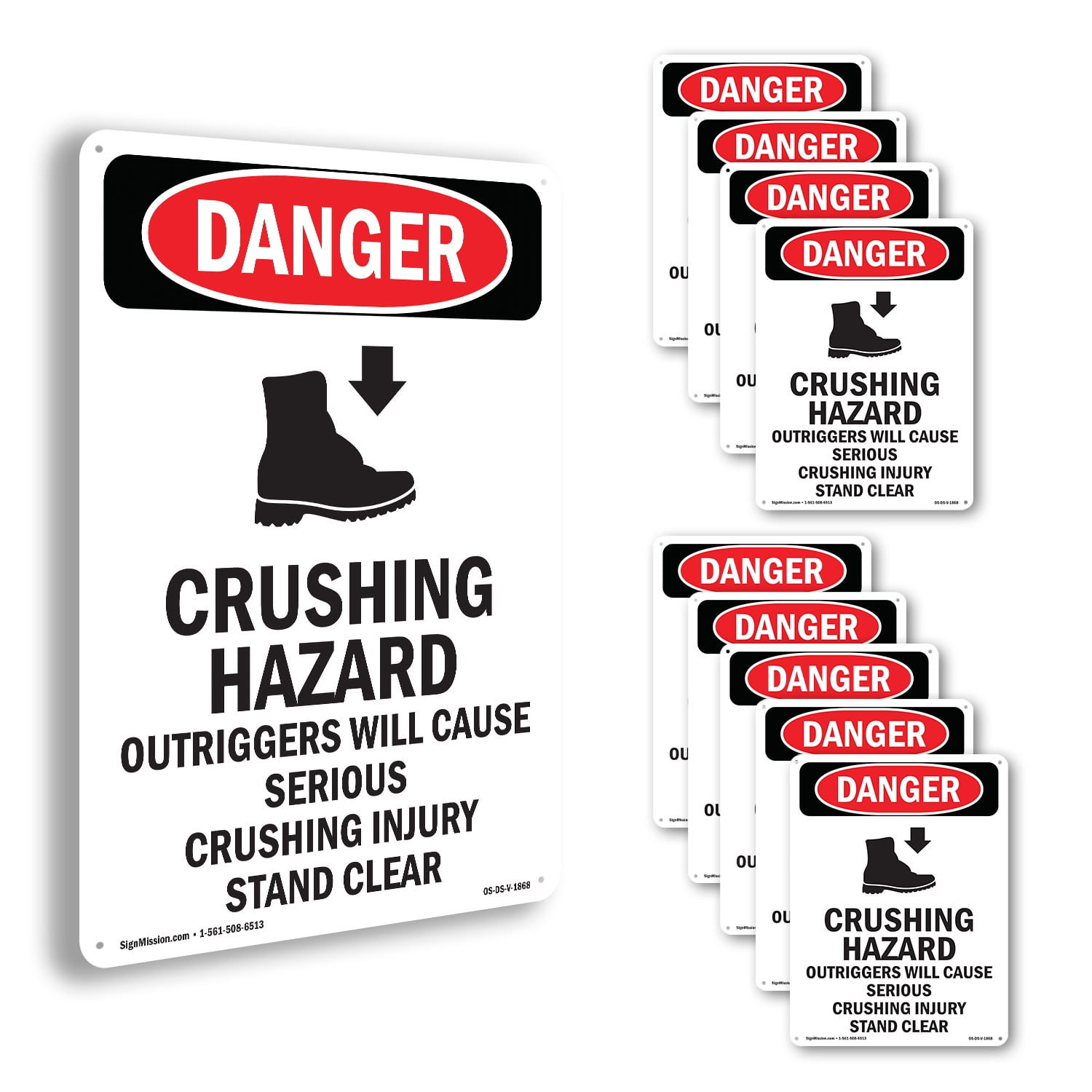 Crushing Hazard Outriggers OSHA Danger Aluminum Sign 18 Inch x 12 Inch ...