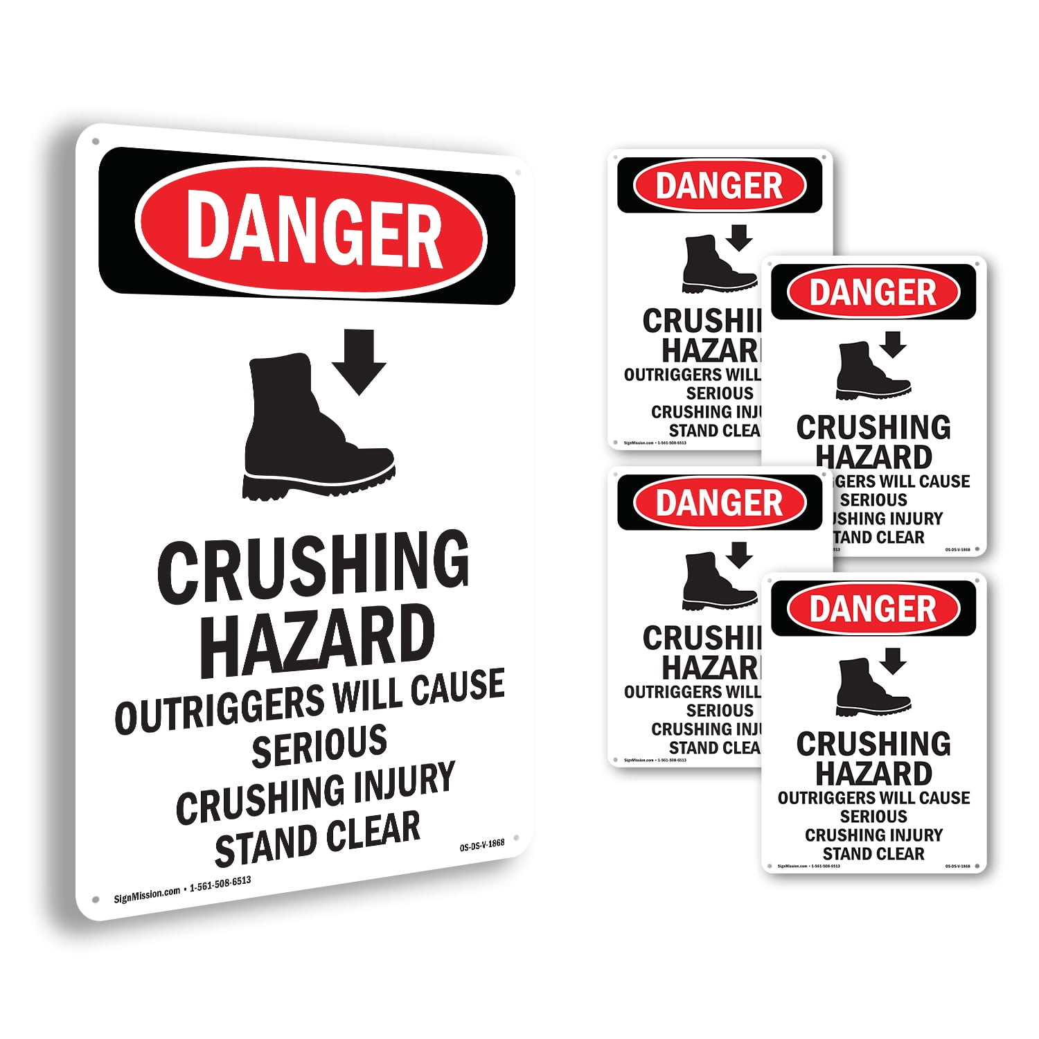 Crushing Hazard Outriggers OSHA Danger Aluminum Sign 24 Inch x 18 Inch ...