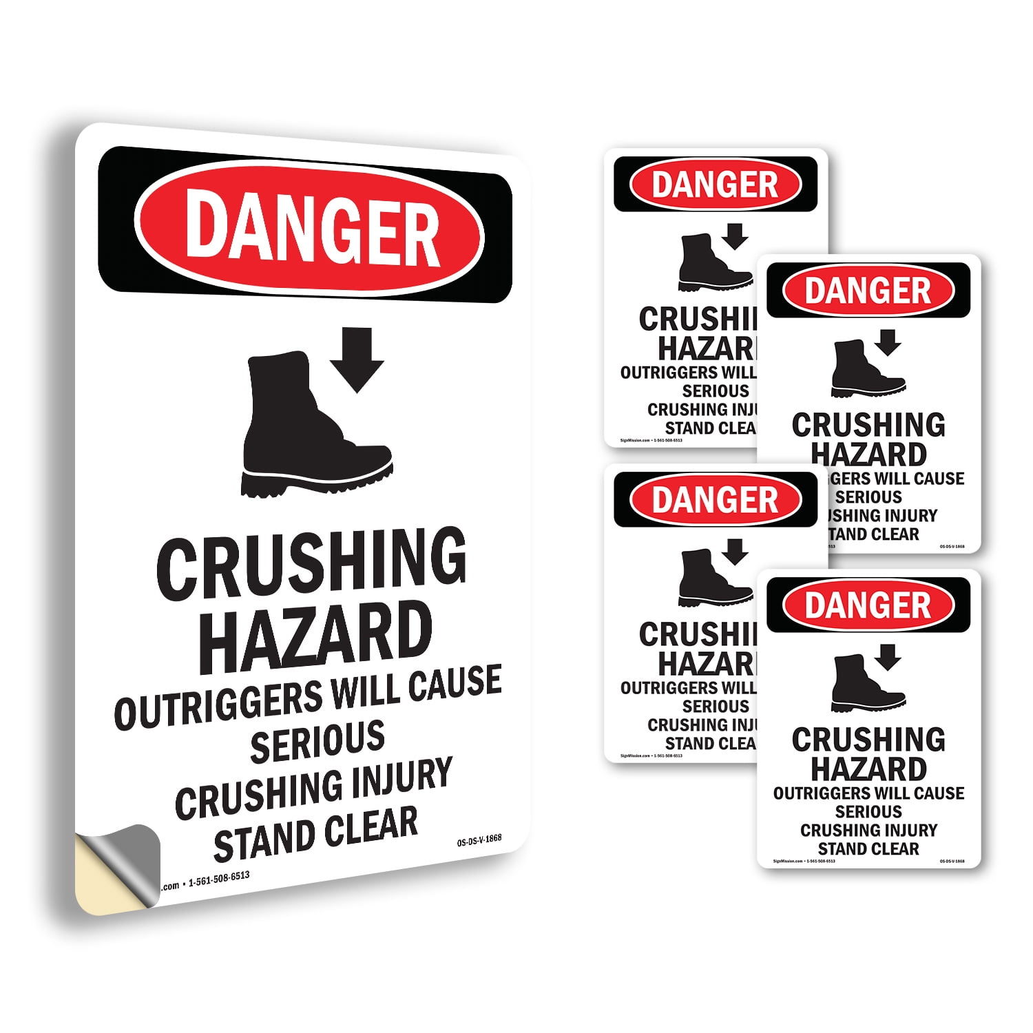 Crushing Hazard Outriggers OSHA Danger Vinyl Decal Label 18 Inch x 12 ...