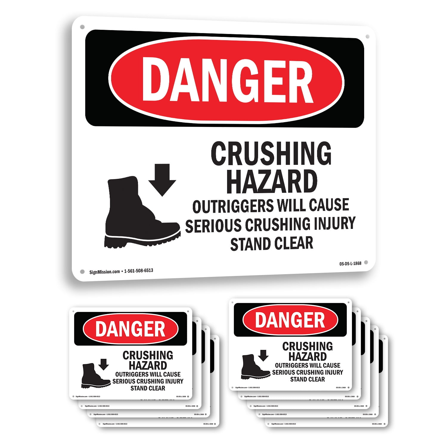 Crushing Hazard Outriggers Stand Clear OSHA Danger Rigid Plastic Sign ...