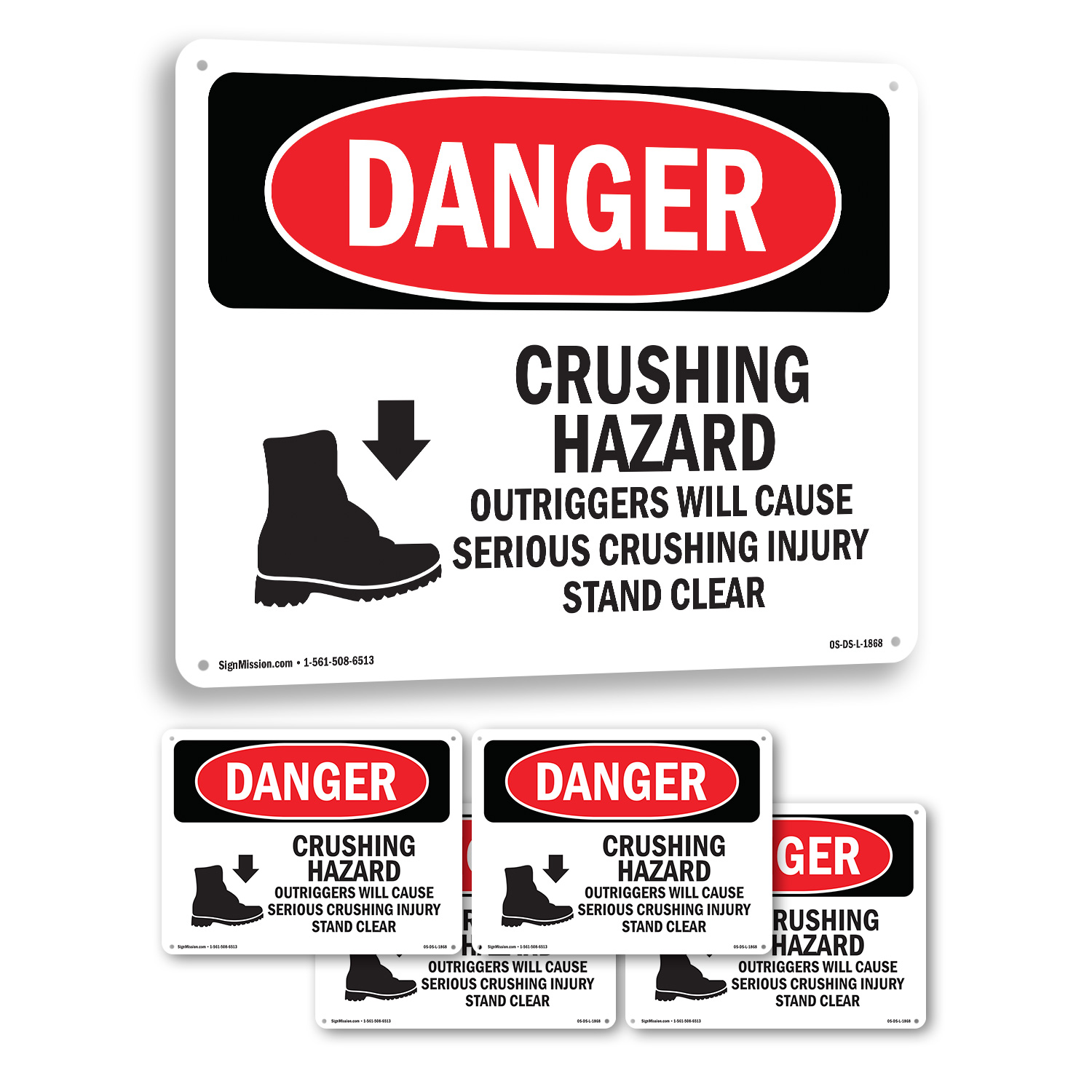 Crushing Hazard Outriggers Stand Clear OSHA Danger Rigid Plastic Sign ...