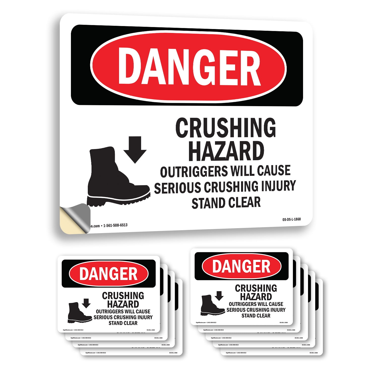 Crushing Hazard Outriggers Stand Clear OSHA Danger Vinyl Decal Label 18 ...