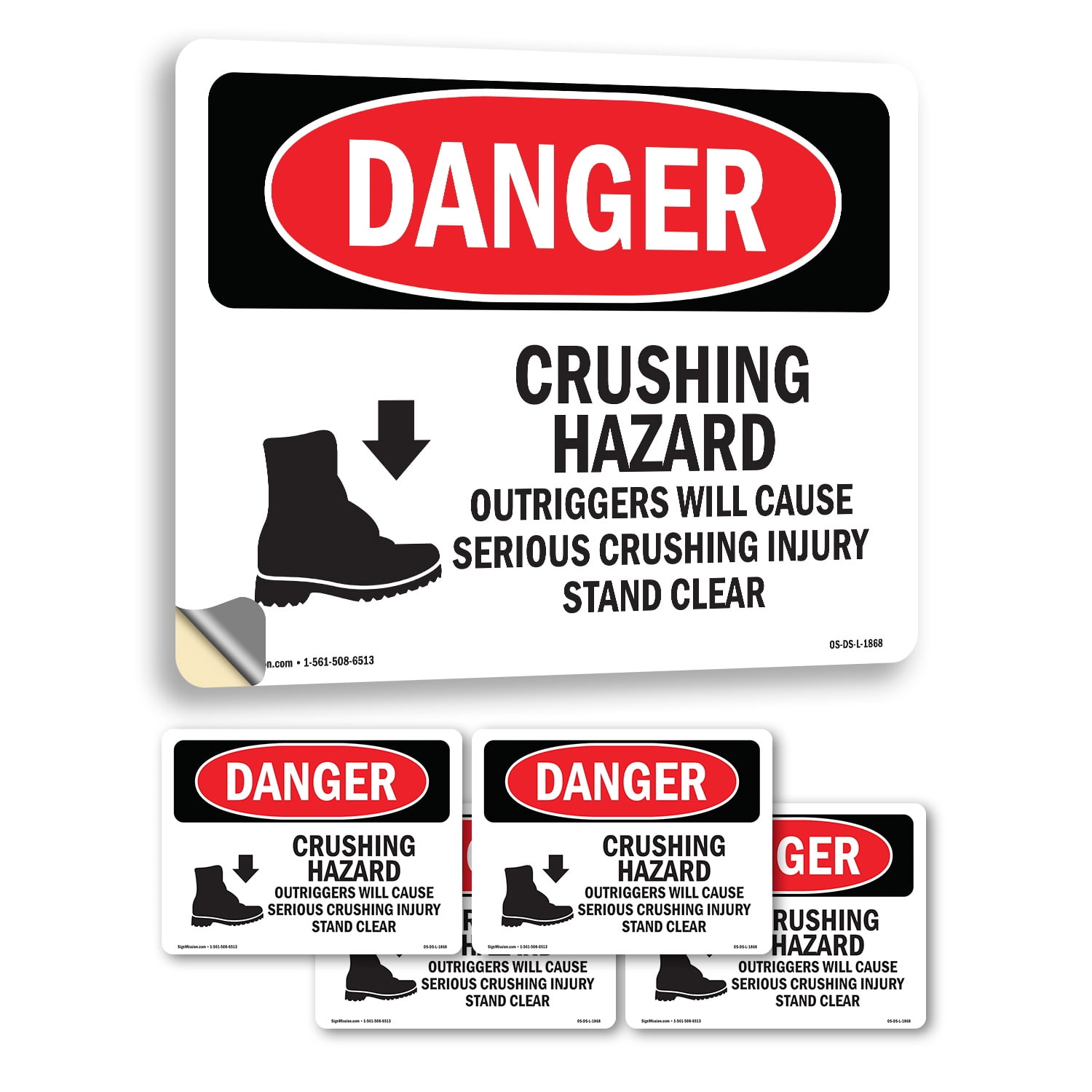 Crushing Hazard Outriggers Stand Clear OSHA Danger Vinyl Decal Label 18 ...