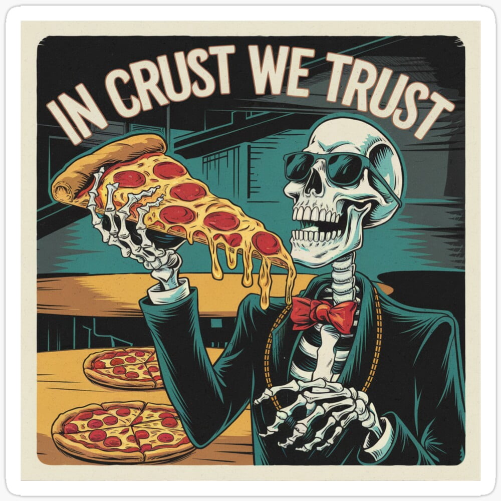 In Crust We Trust Retro Skeleton Pizza Lover Stickerphone Decal Water ...