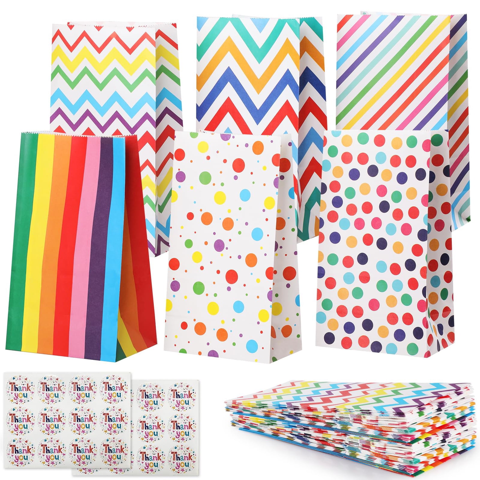 Crusward 48 pcs Rainbow Party Favor Paper Bags with Thank You Stickers ...