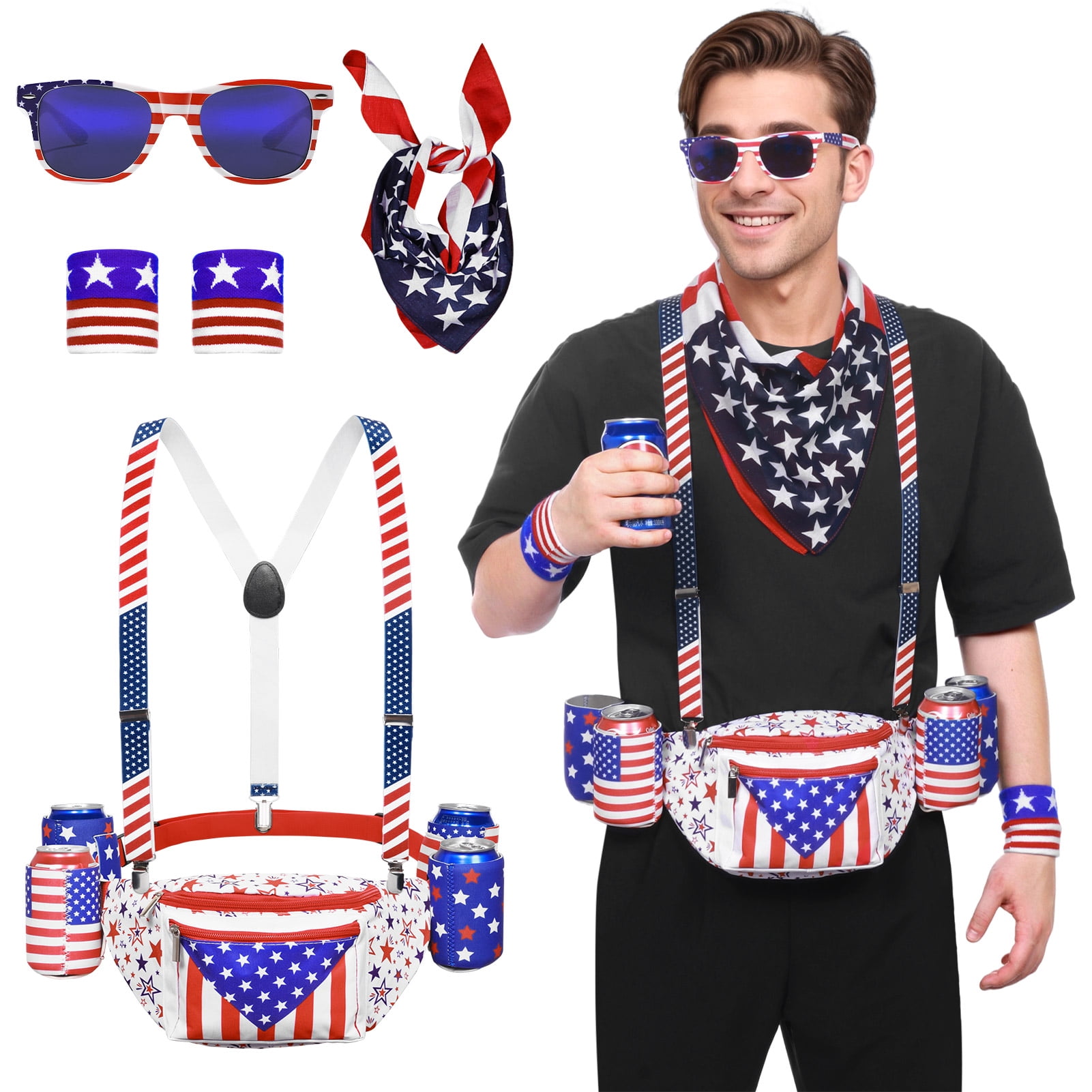 Crusward American Independence Day Fanny Pack Set,9 Pcs USA Belt Bag ...