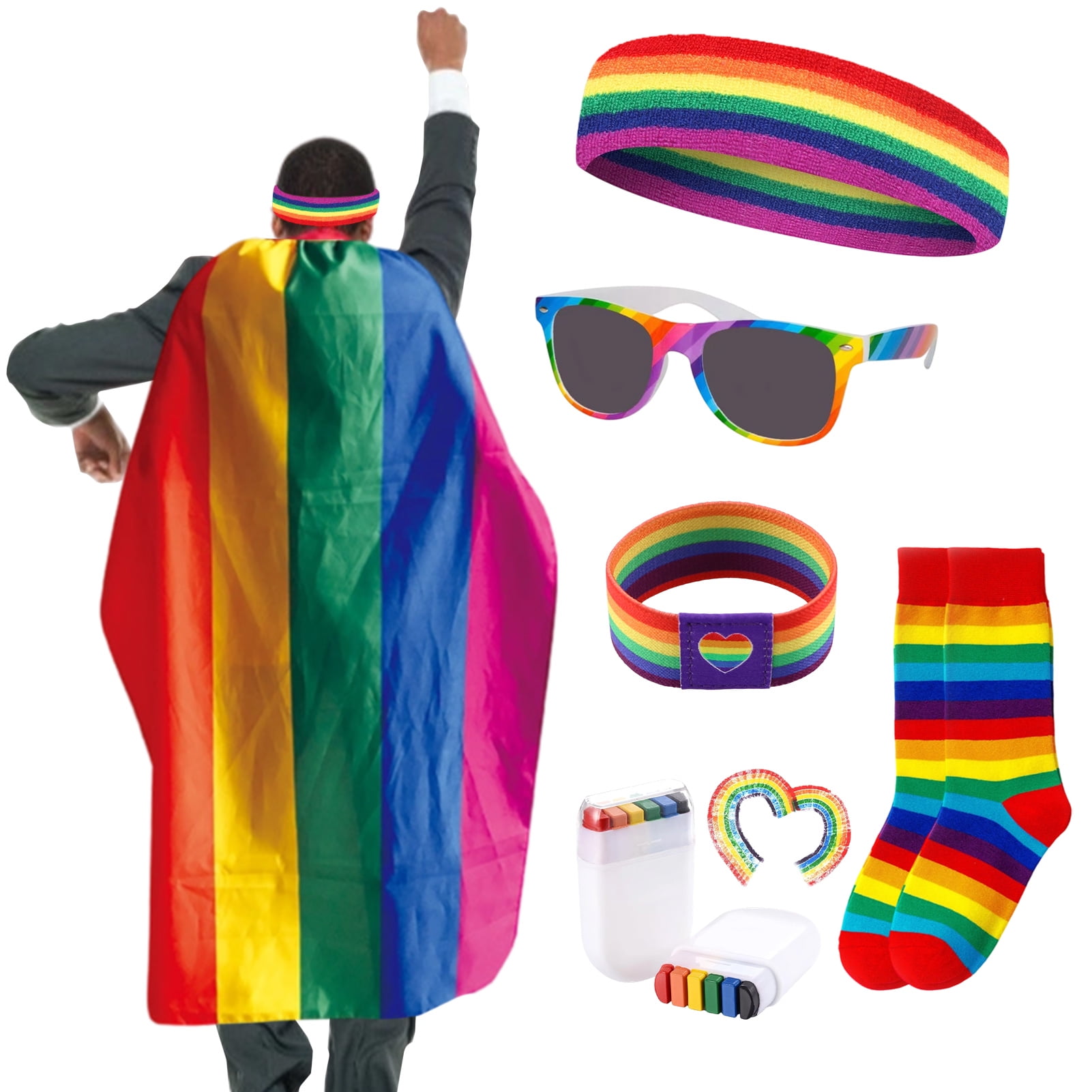 Crusward Gay Pride LGBTQ Accessories, Rainbow Flag Cape Face Paint ...