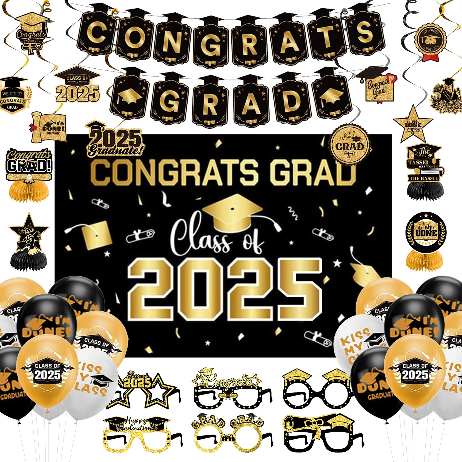 Crusward Graduation Decorations Class of 2025,Black and Gold Graduation ...