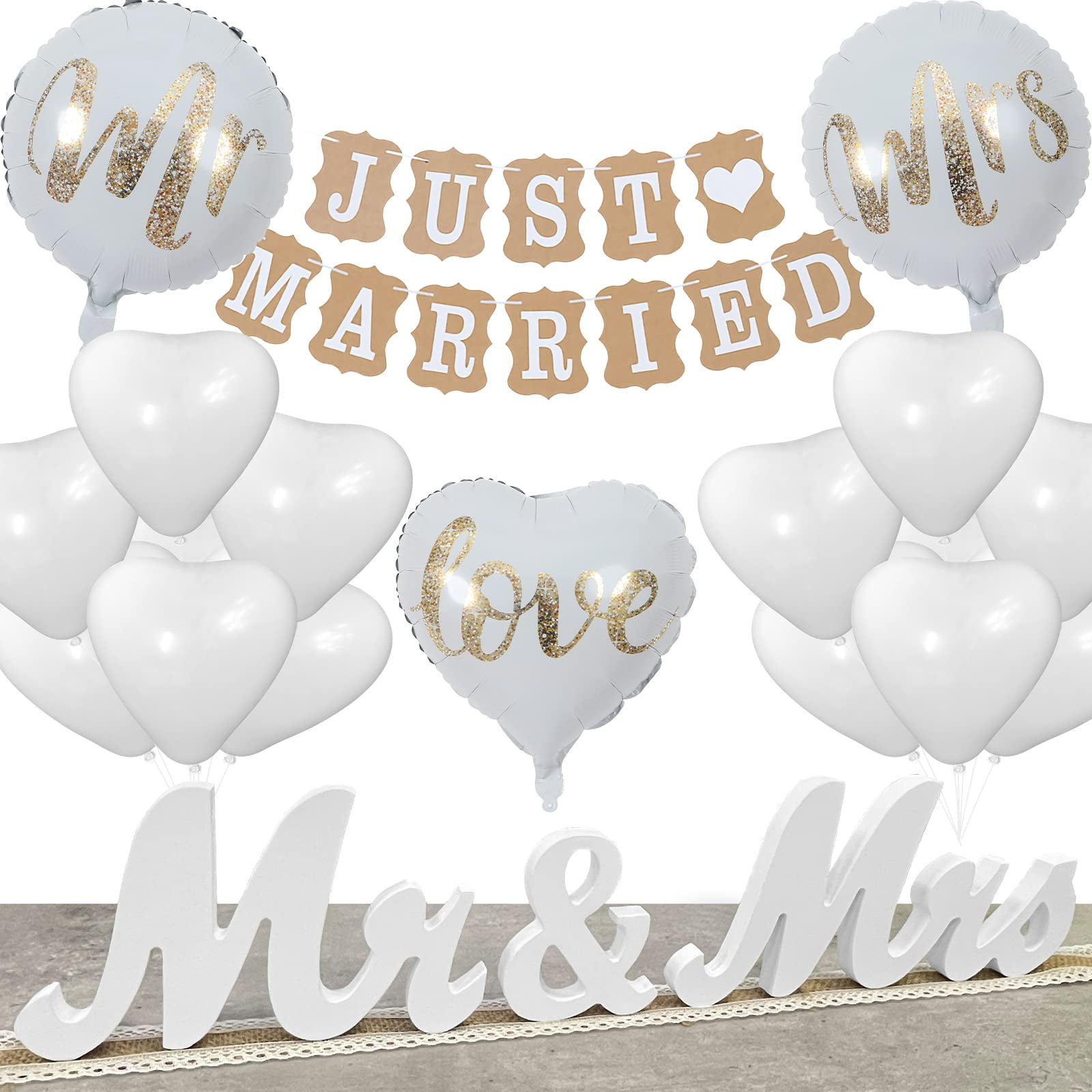 Crusward Just Married Decorations with Just Married Banner ,MR&MRS ...
