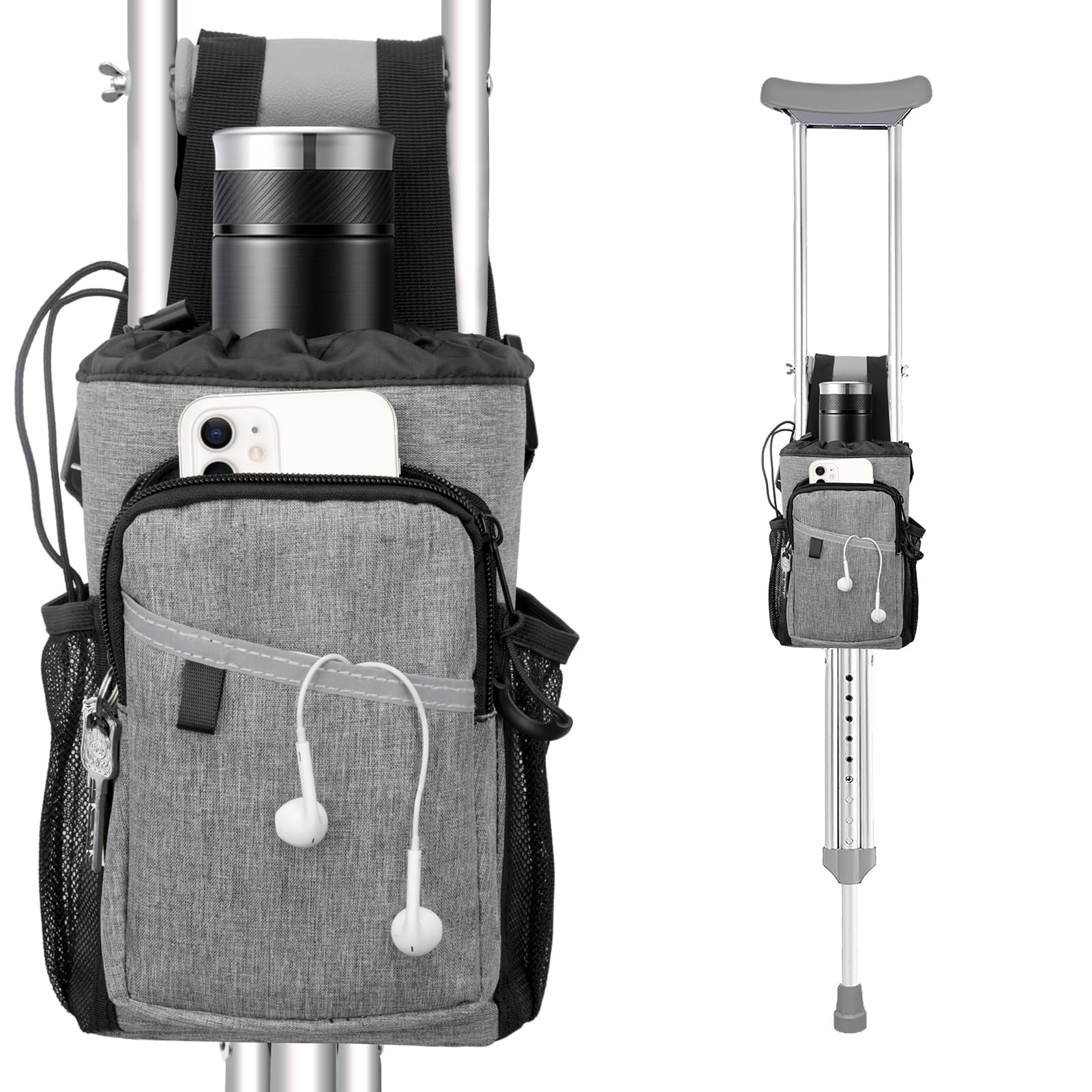 Crutch Bag Pouch, Water-Resistant Premium Zipper Pouch for Crutches ...