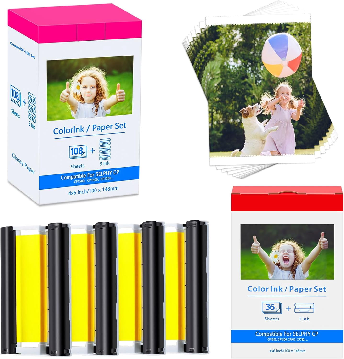 Cruxer Compatible for Selphy CP1500 CP1300 Ink and Paper 4x6" KP 108in ...