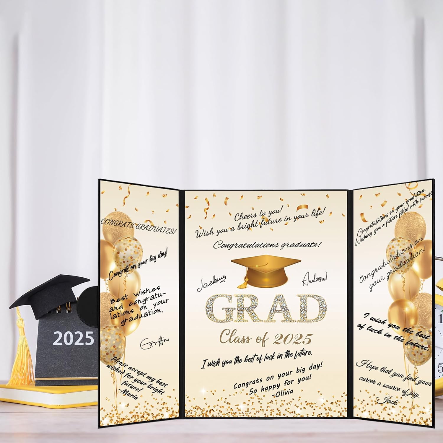 Cruynt Black Gold Graduation Party Decorations, 1PCS Class of 2025 ...