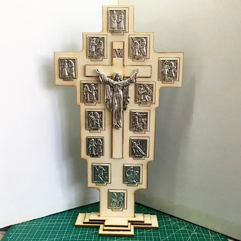 Cruz Madera 14 Sad Roads Status Big Crucifix Stand Christ Catholic Zinc ...