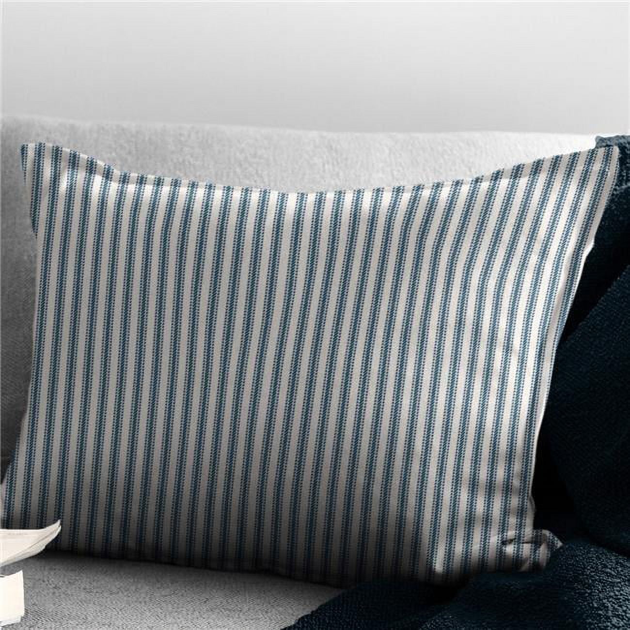 Cruz Ticking Stripes Oblong Decor Pillow with Feather Insert, Indigo ...