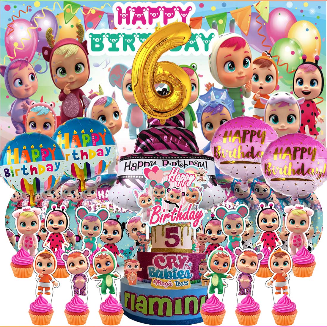 Cry Babies Baby 6th Tableware Balloons Cake Toppers Backdrop Banner ...