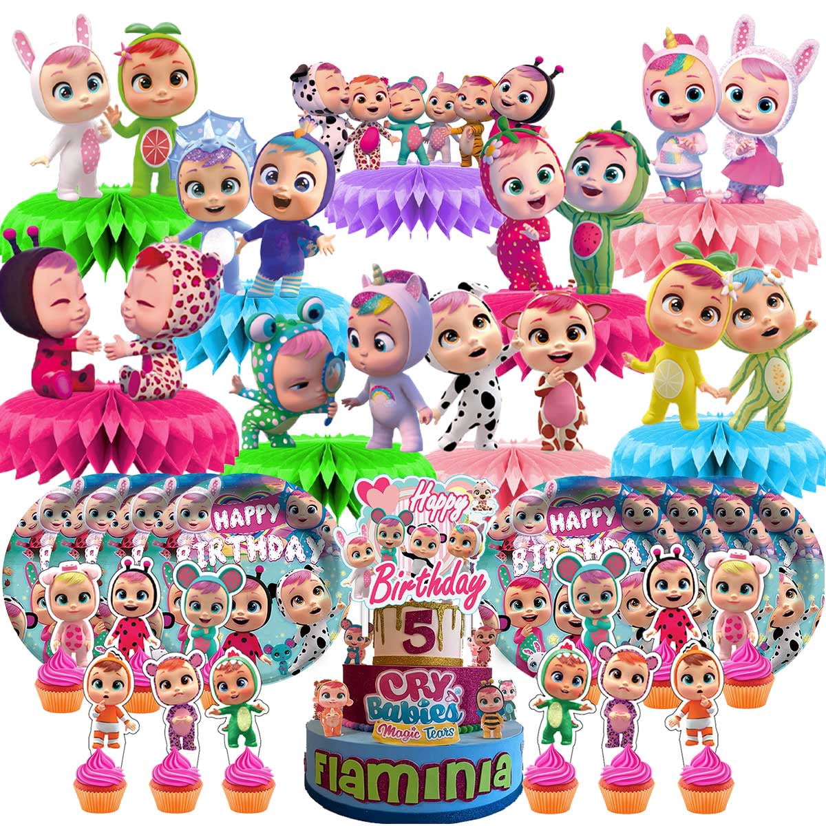 Cry Babies Baby Party Supplies Decor Plates Fans Decorations Honeycomb ...