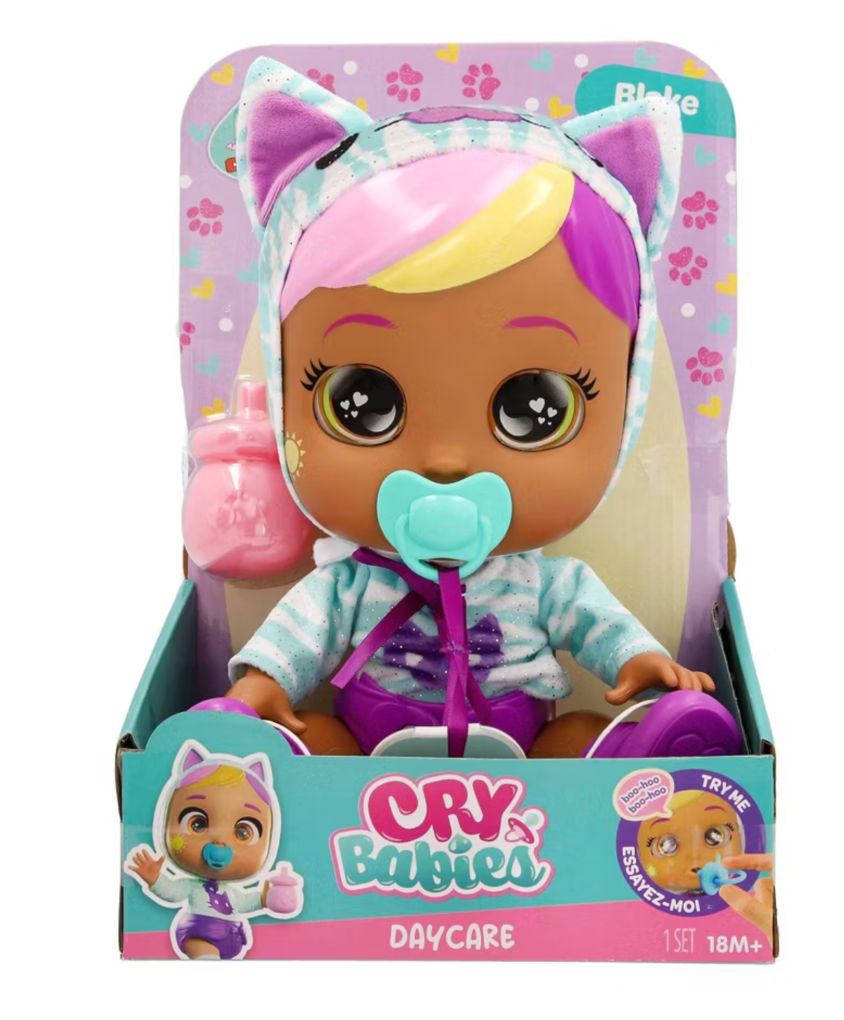 Cry Babies Day Care Blake 12" Baby Doll w/ Light Up Eyes Cat Toy New ...