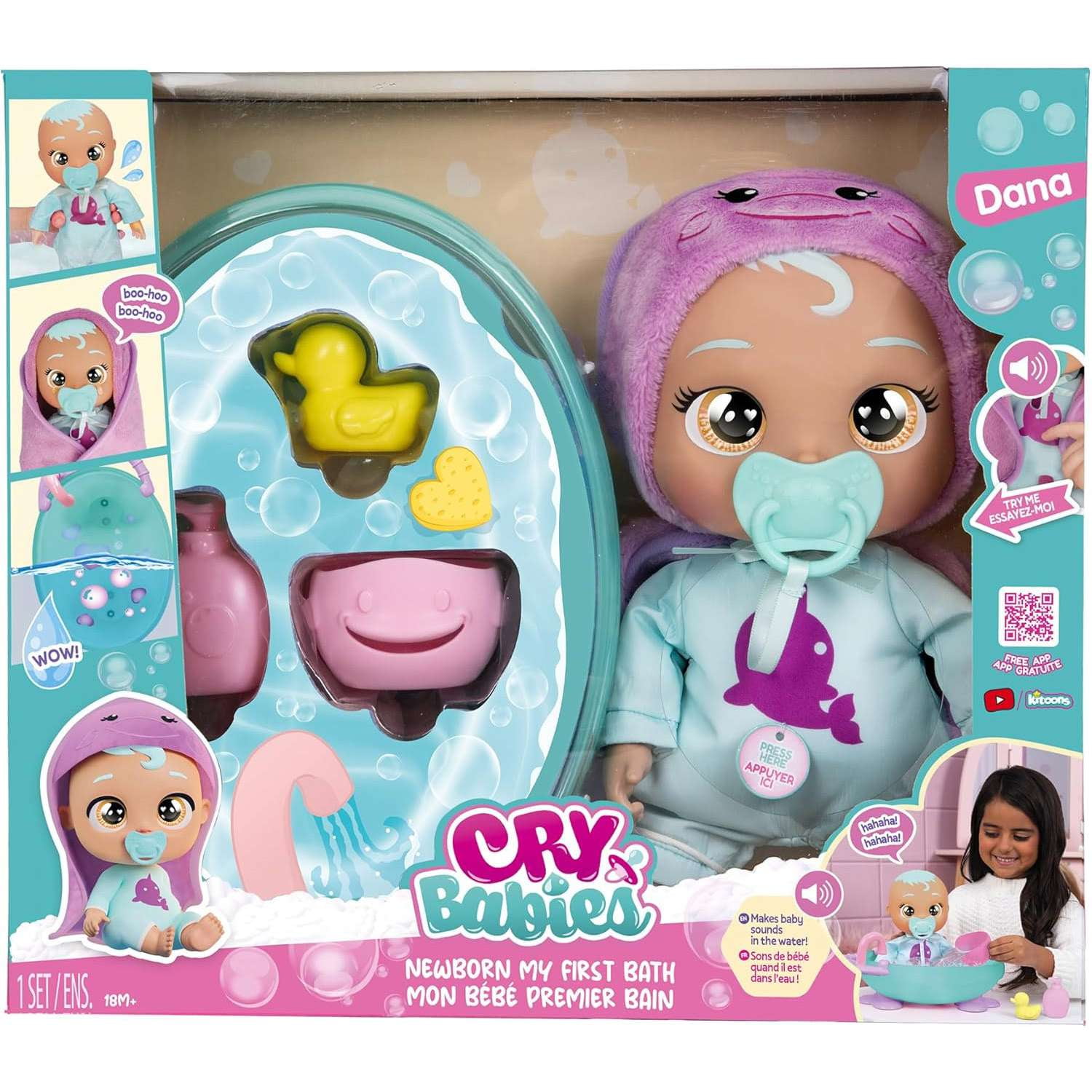 Cry Babies Newborn My First Bath Dana Baby Doll 6pc Set Toy New with ...
